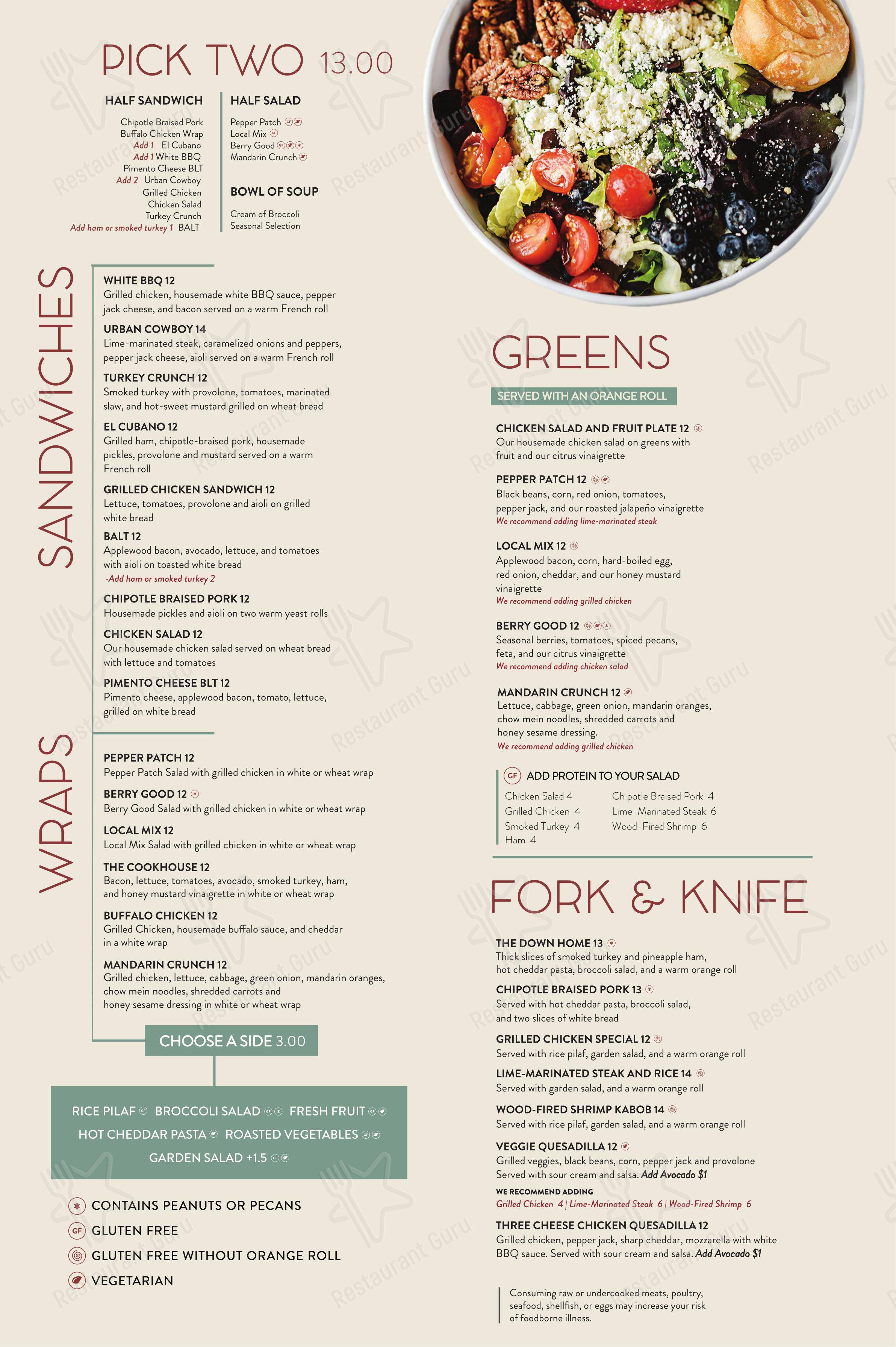 Menu at Urban Cookhouse restaurant, Birmingham, 29th Ave S