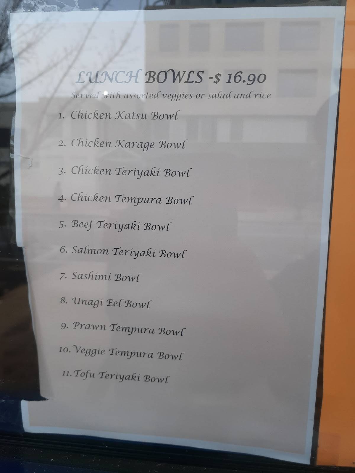 Menu at Ureshii Japanese Restaurant, Greenway