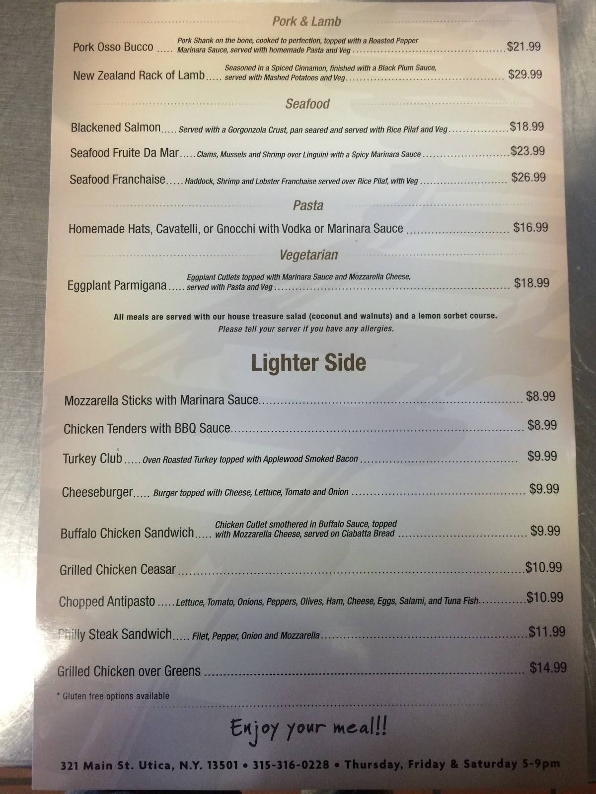 Menu at Trackside Restaurant, Utica