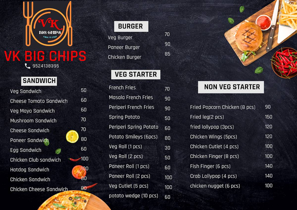 Menu at VK BIG CHIPS, Erode