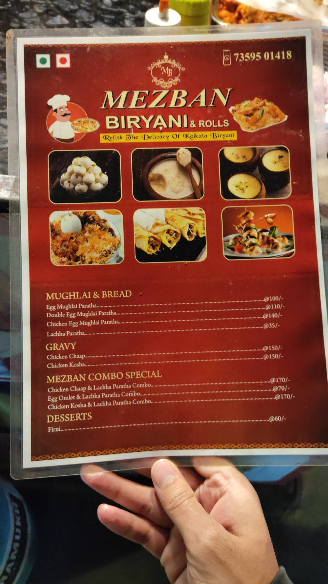 Menu at Mezban Biryani, Vadodara