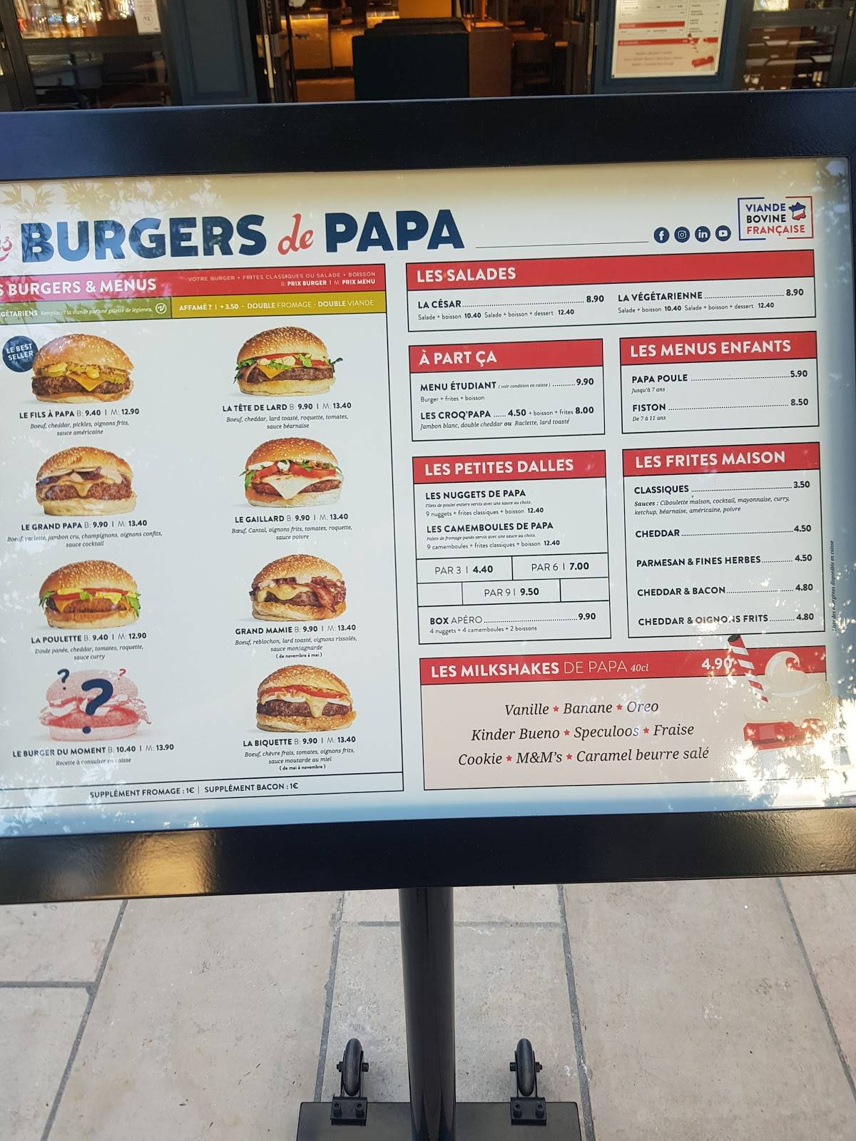 Menu au Les Burgers de Papa restaurant, Valence