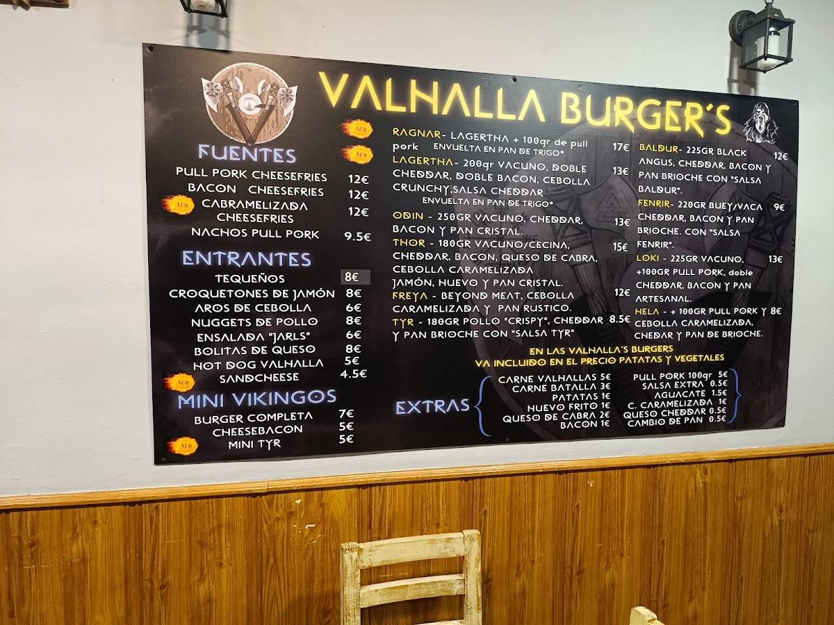 Carta del restaurante Valhalla Burger, San Fernando del Henares