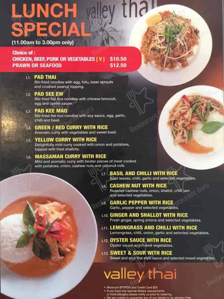 Menu at Valley Thai Restaurant, Green Valley, 19a/187 Wilson Rd