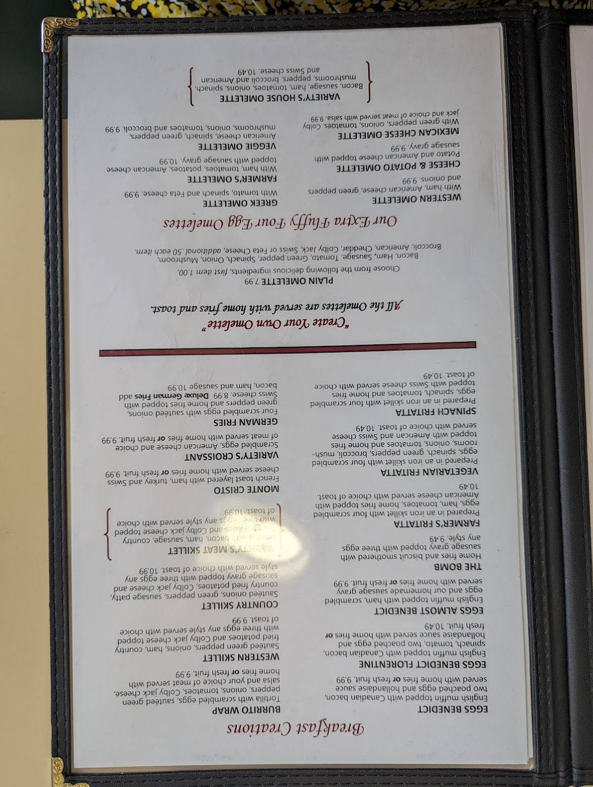 Menu at Variety's Restaurant, Massillon, Lincoln Way E