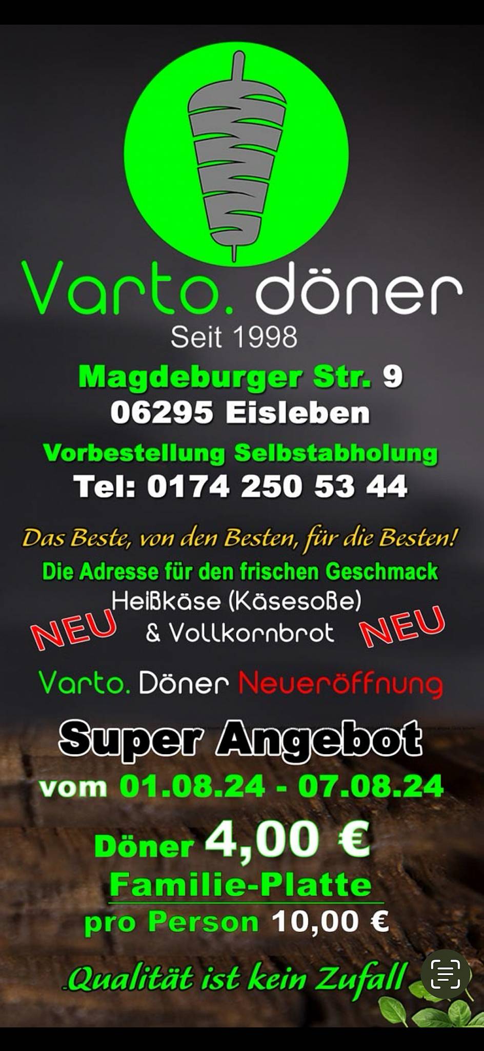 Speisekarte von Varto Döner restaurant, Lutherstadt Eisleben