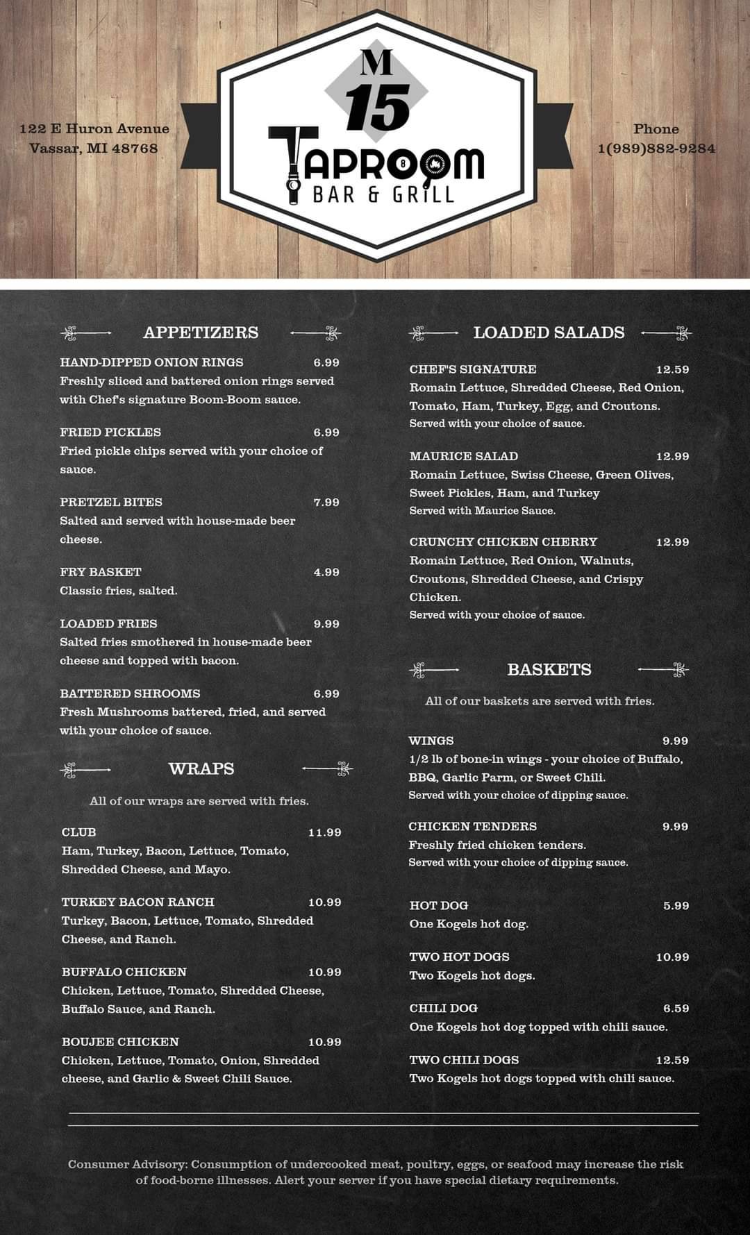 Menu at Vassar Bar, Vassar