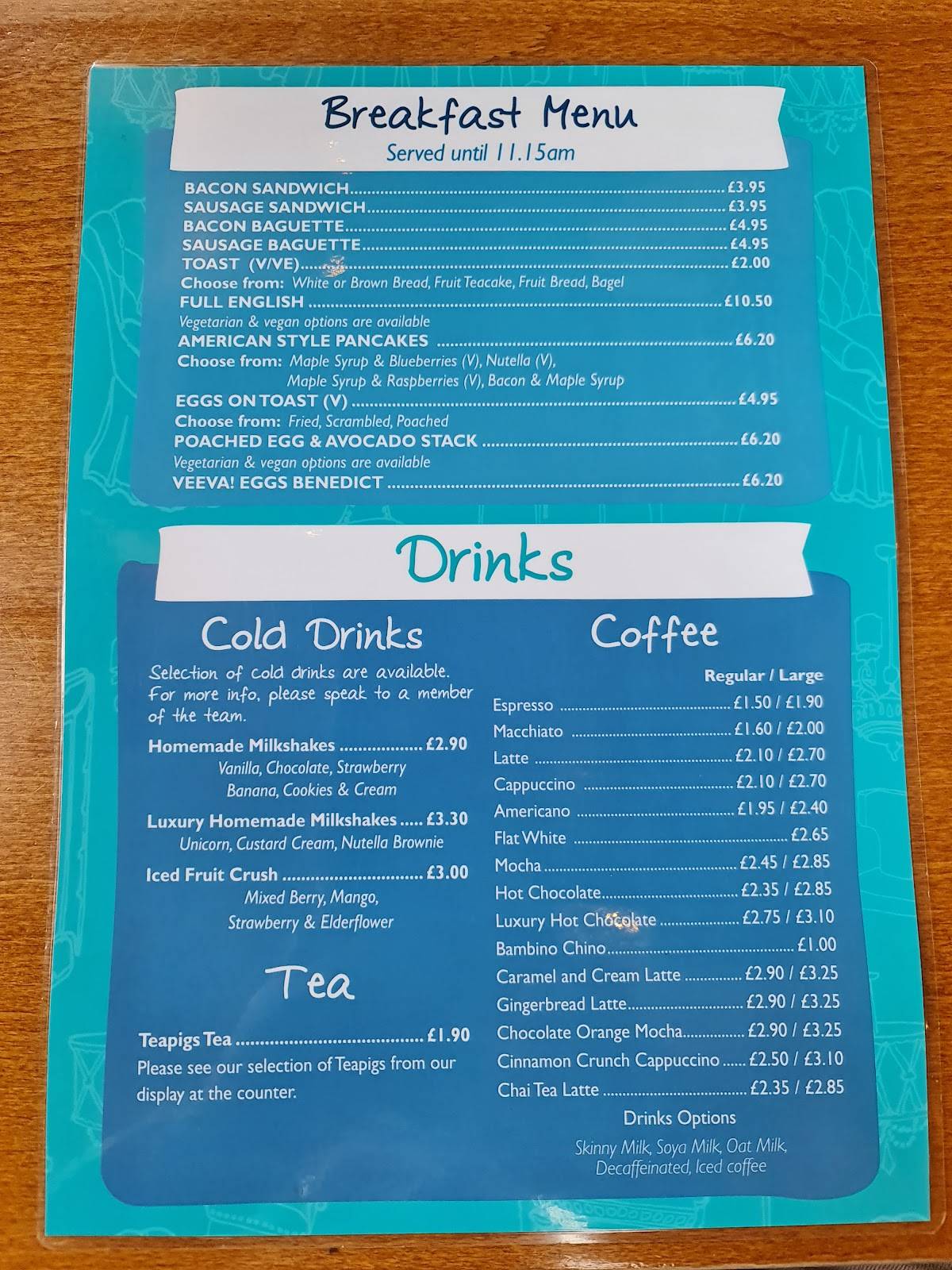 Menu at VeeVa! Cockermouth cafe, Cockermouth