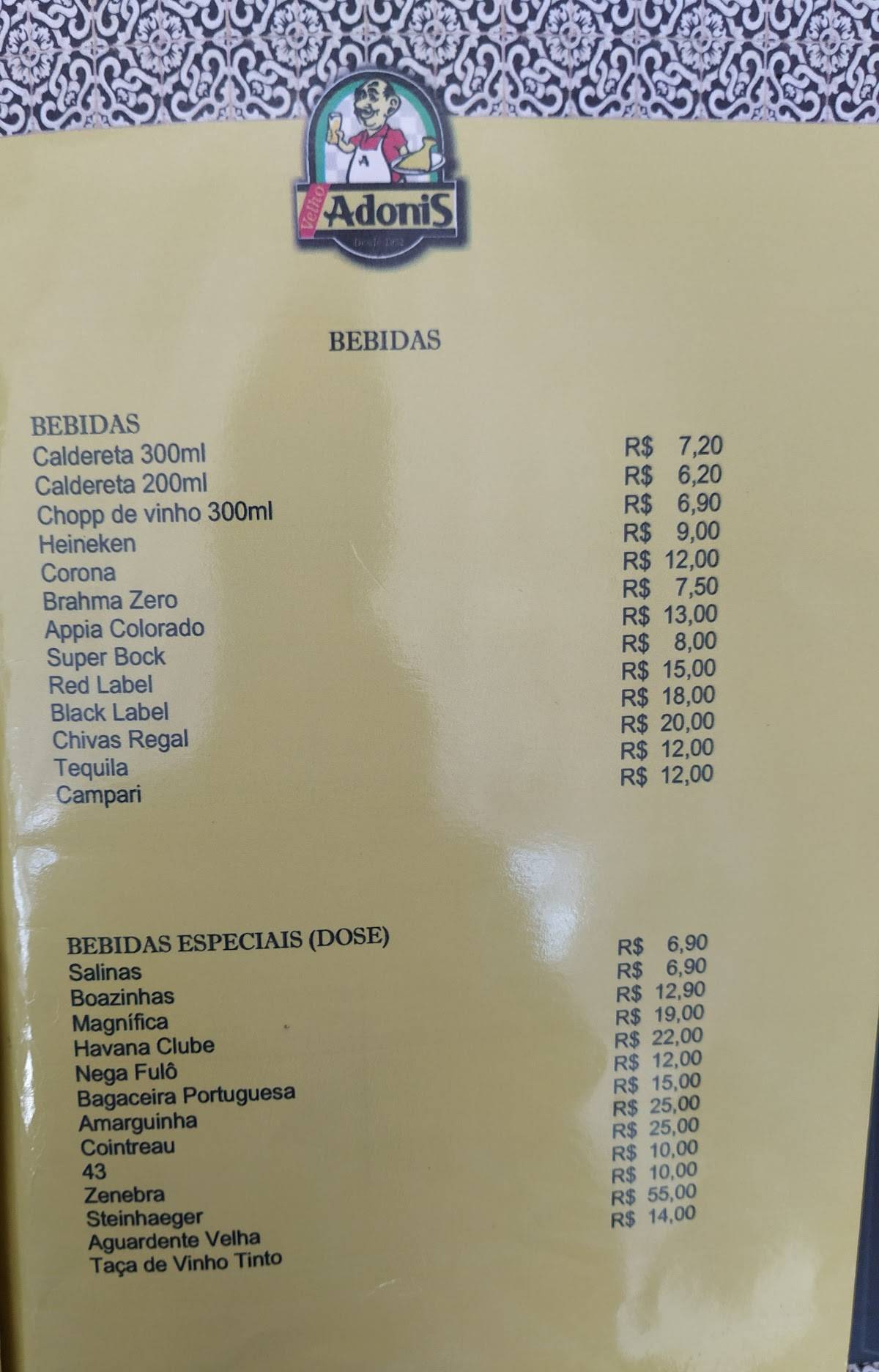 Menu em Velho Adonis restaurante, Rio de Janeiro