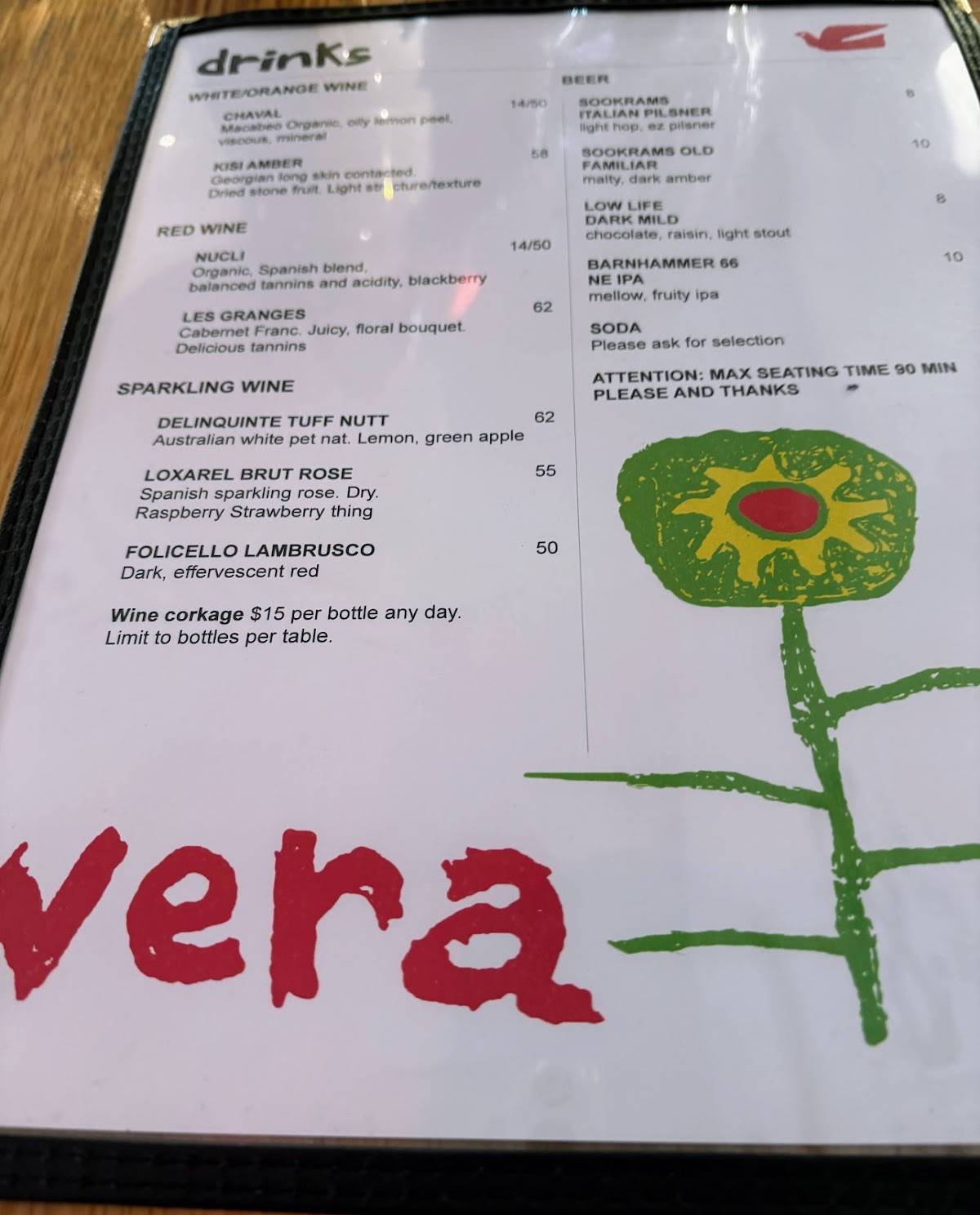 Menu at Vera Pizza pizzeria, Winnipeg