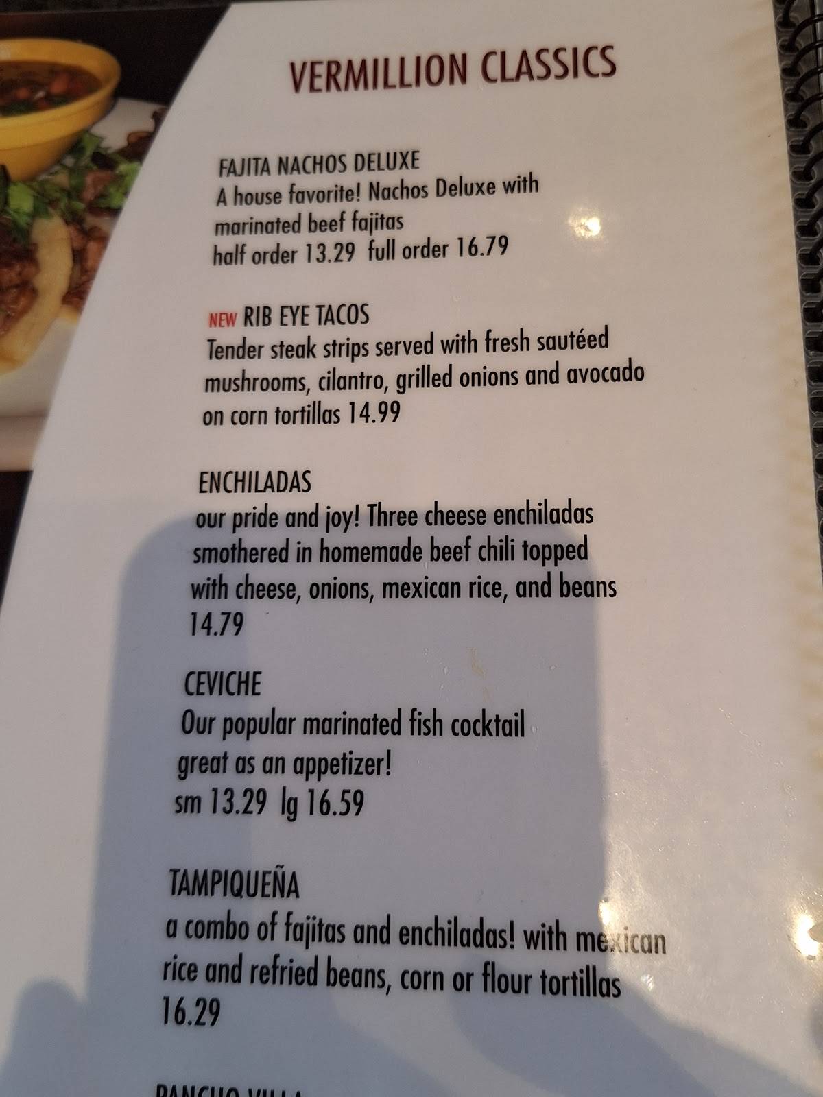 Menu at Vermillion Restaurant and Watering Hole, Brownsville