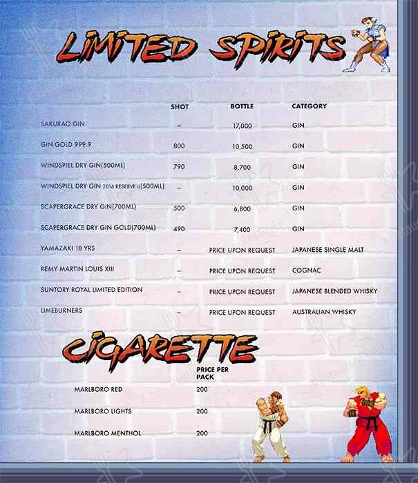 Menu at Versus Barcade PH, Taguig
