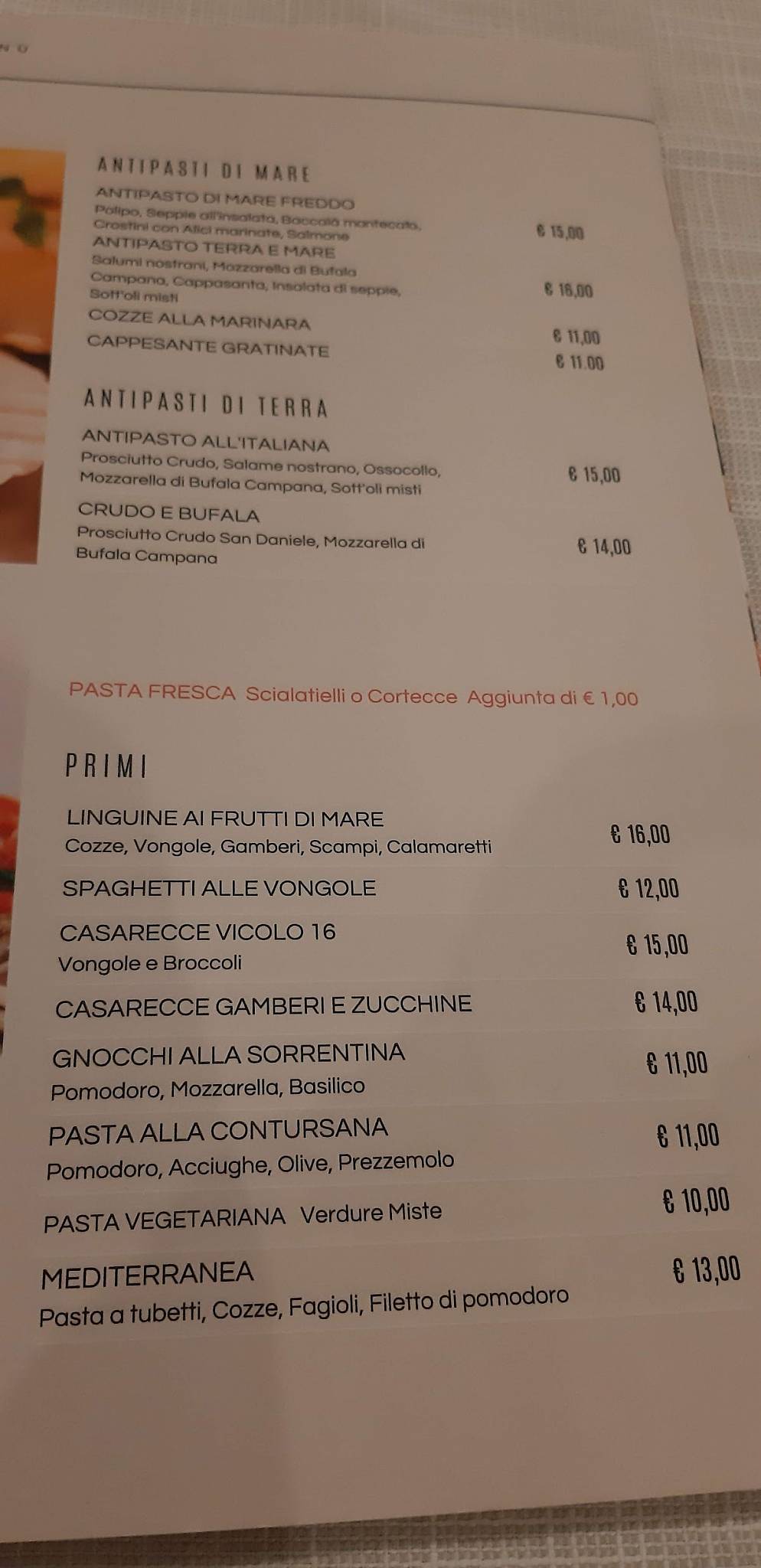 Menu da Vicolo 16 ristorante, Aviano