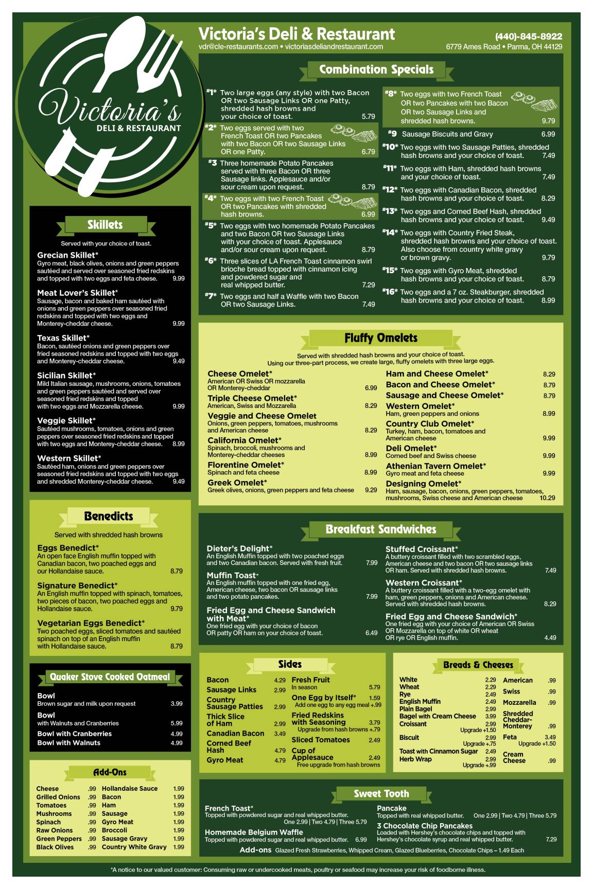 Menu at Victoria's Deli and Restaurant, Cleveland