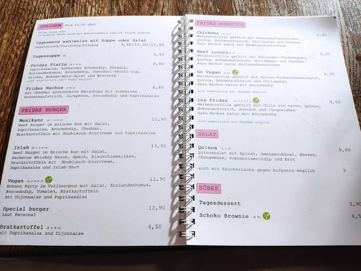 Carta de Café Frida, Viena