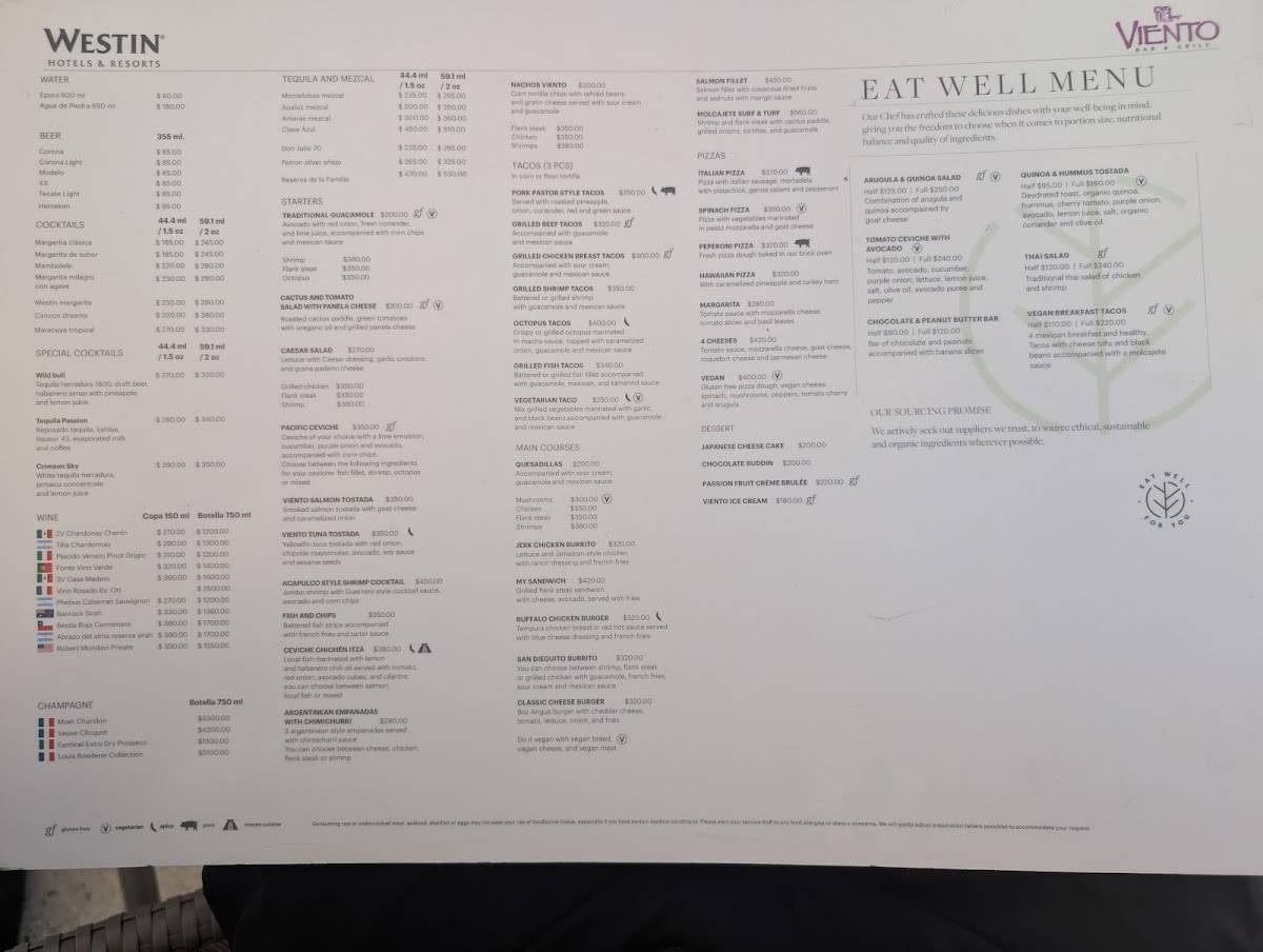 Menu at Viento Bar & Grill, Cancún