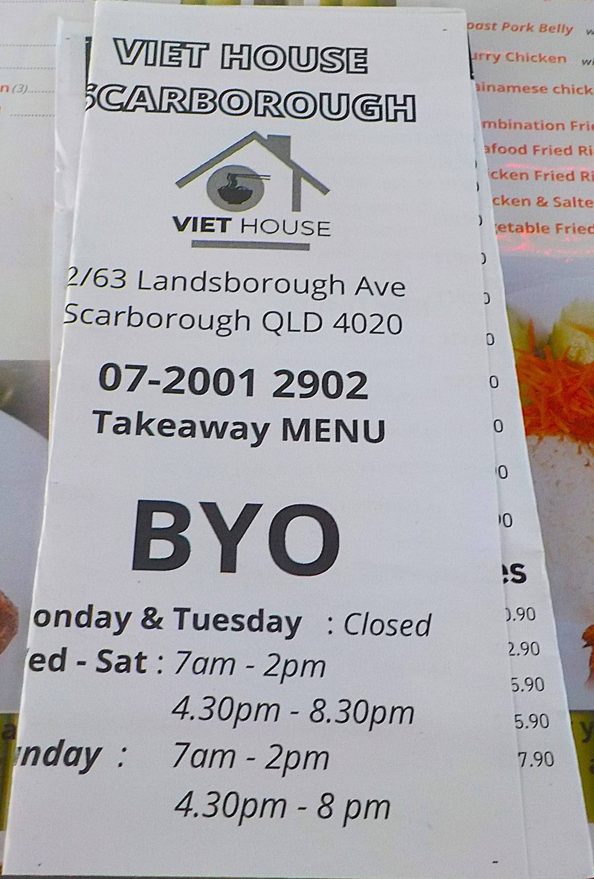 Menu at Viet House Restaurant, Scarborough