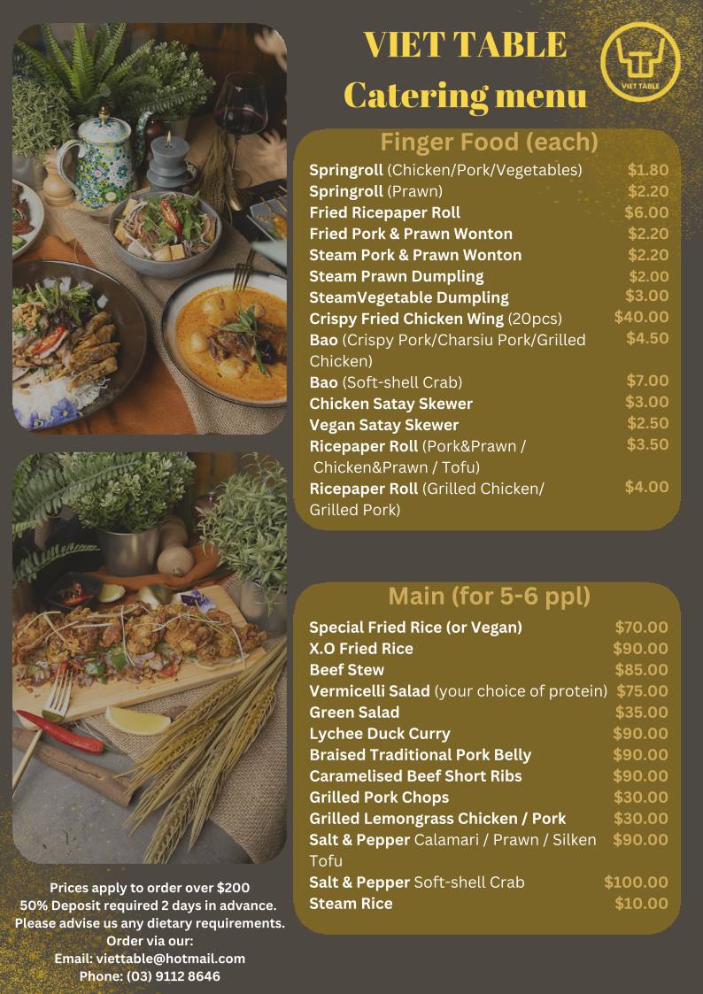 Menu at Viet Table restaurant, Camberwell