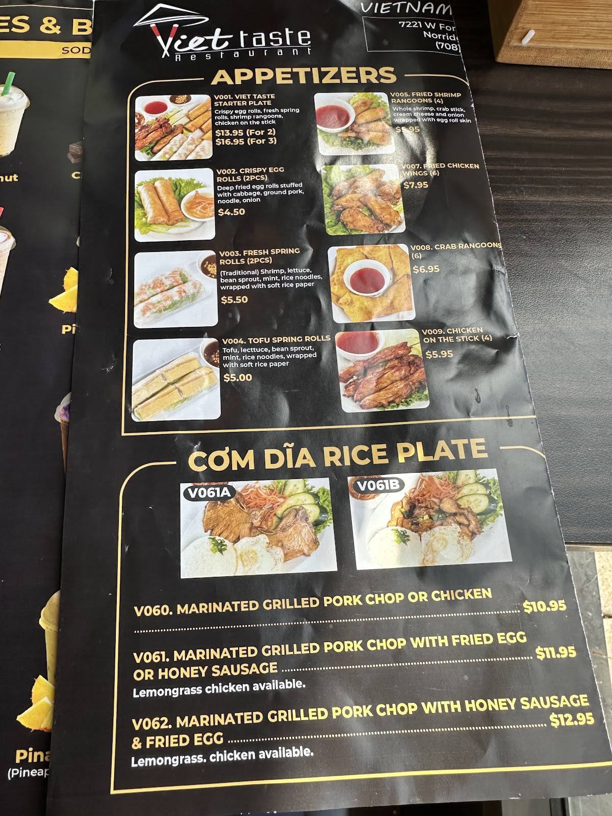 Menu at Viet Taste restaurant, Norridge