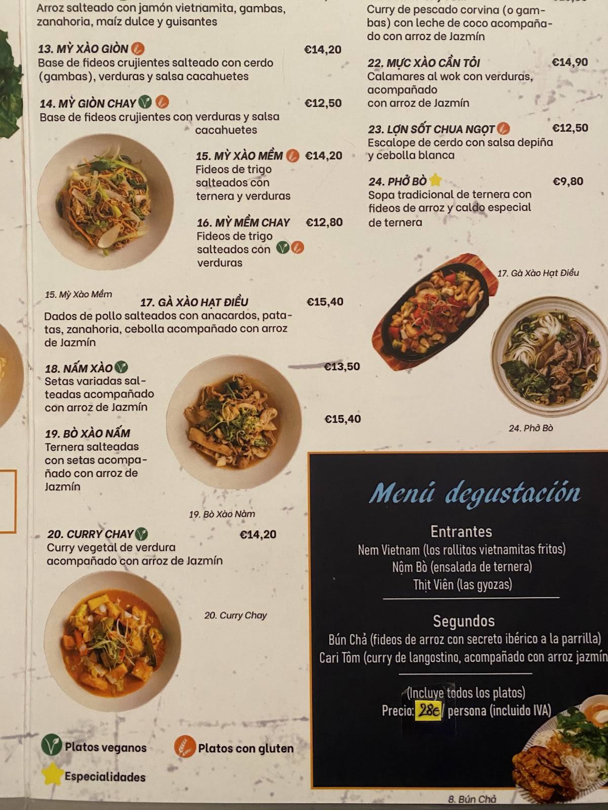 Carta de Vietnam Restaurante 2013 de Letras, Madrid