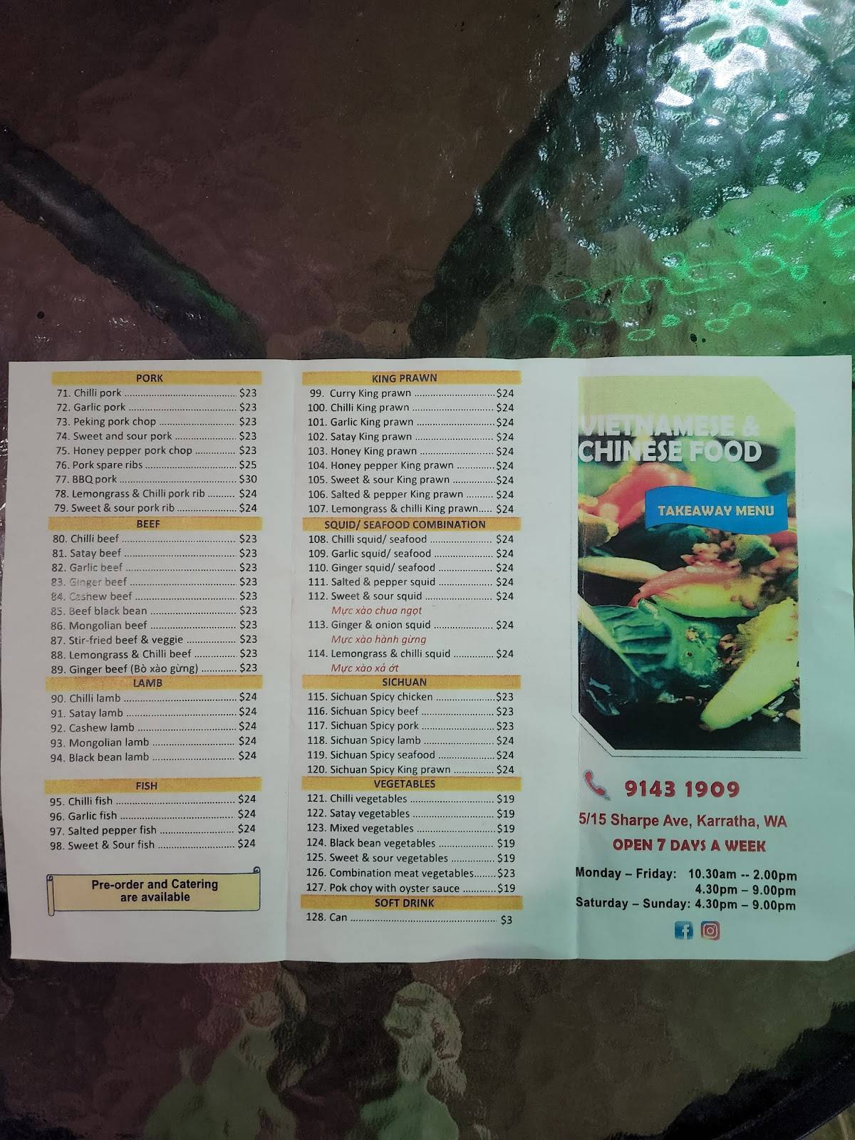 Carta del restaurante Vietnamese and Chinese Food Takeaway, Karratha