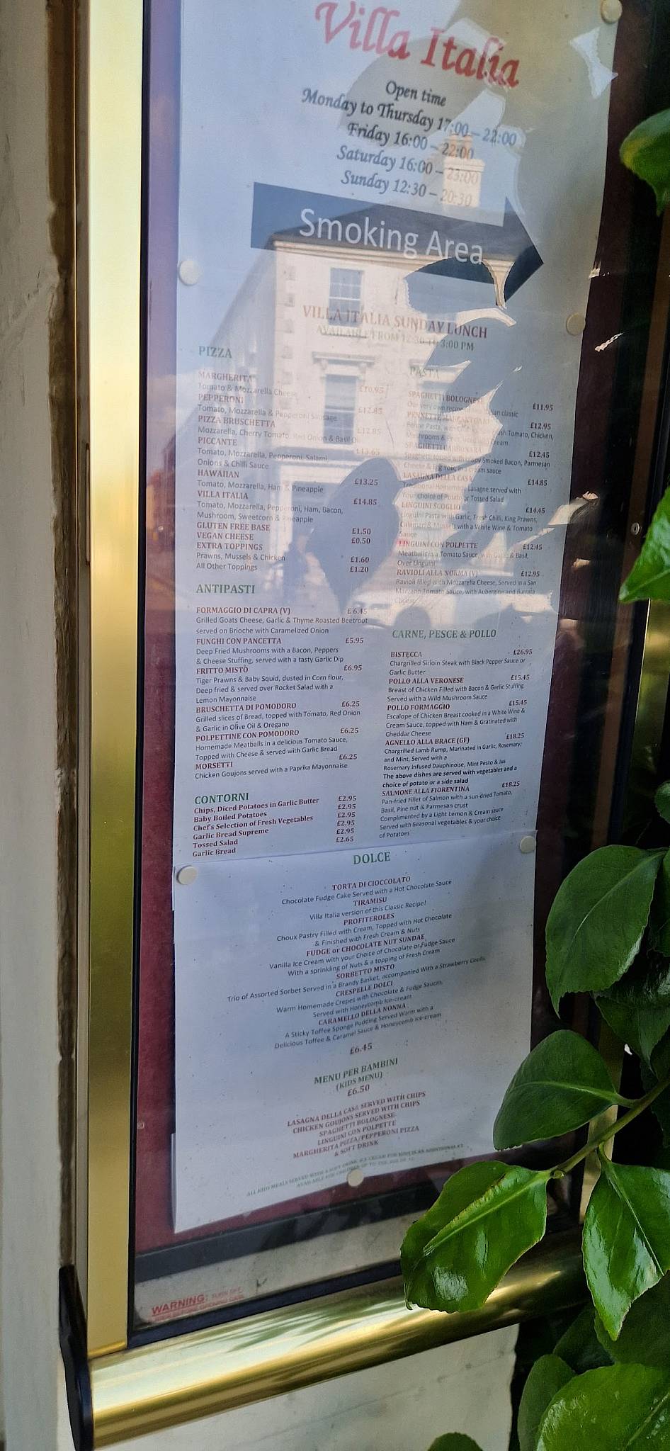 Menu at Villa Italia pizzeria, Belfast