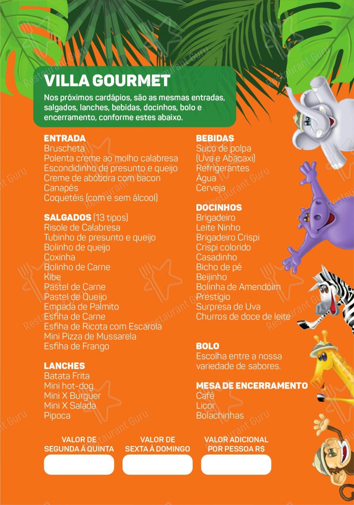Menu em Villa Safari Buffet, Santo André Menu em Villa Safari Buffet, Santo André