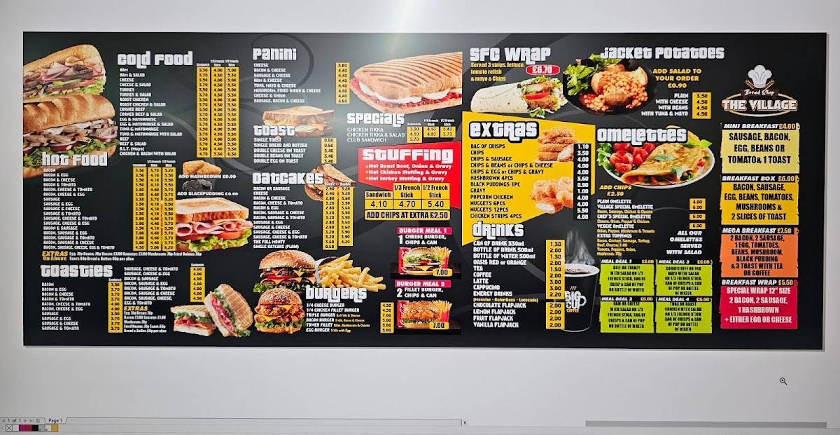 Menu at The Village Bread Shop Ltd, Newcastle-under-Lyme