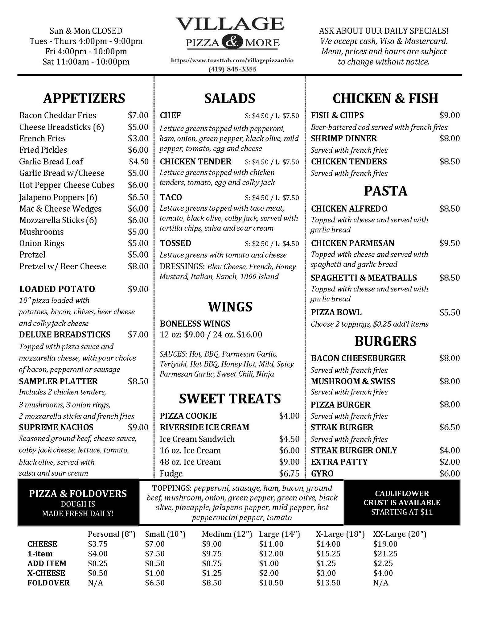 Menu at Ok Cafe Caledonia,Oh, Caledonia