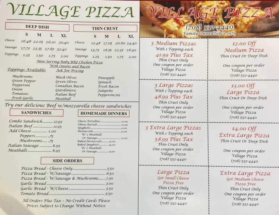 Menu at Village Pizza pizzeria, Tinley Park, Oak Park Ave # 1