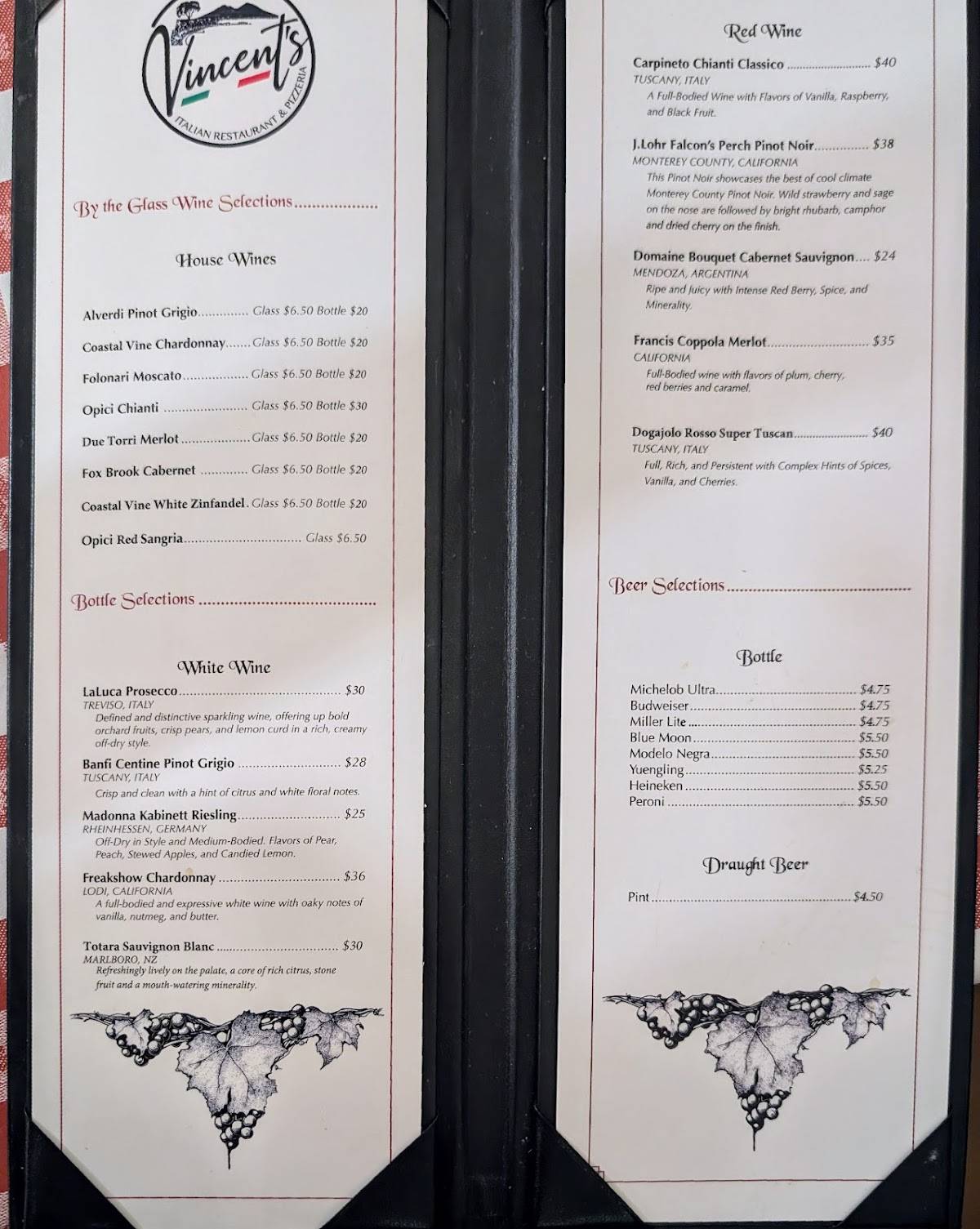 Menu at Vincent's Italian Restaurant, Mount Dora, N Orange Blossom Trail