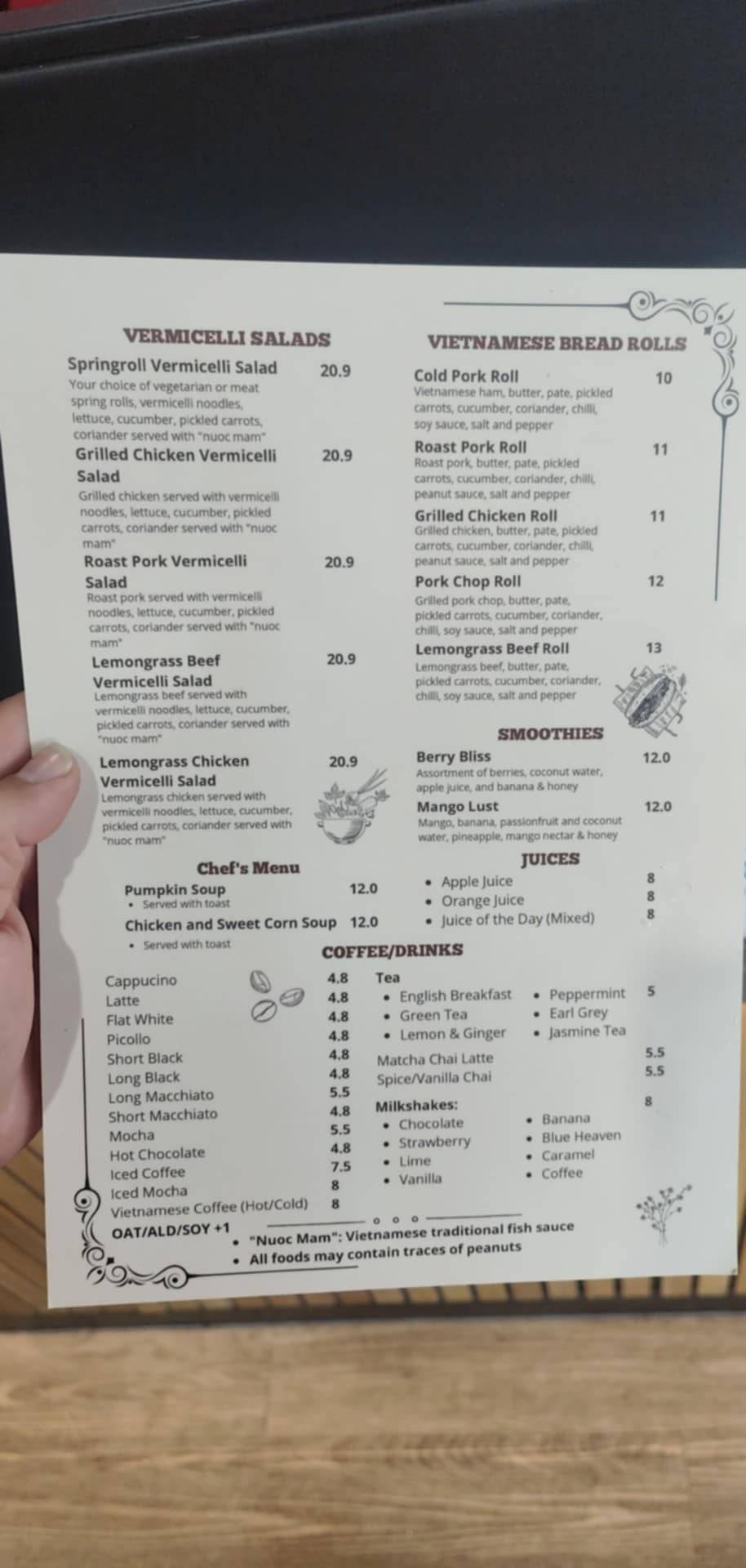 Menu at Vinh Ha Long Cafe, Patterson Lakes
