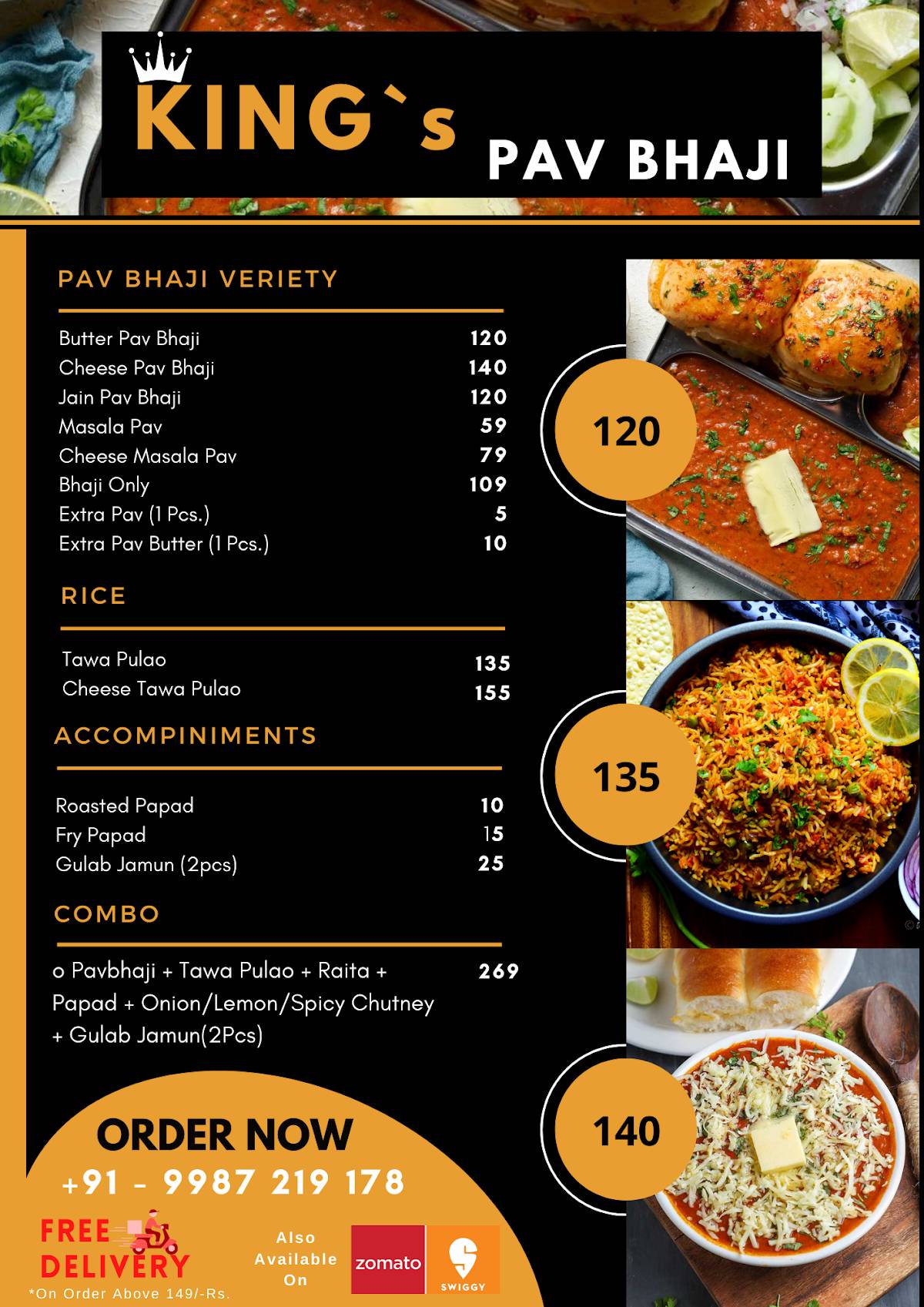 Menu at King`s Pav Bhaji, Virar