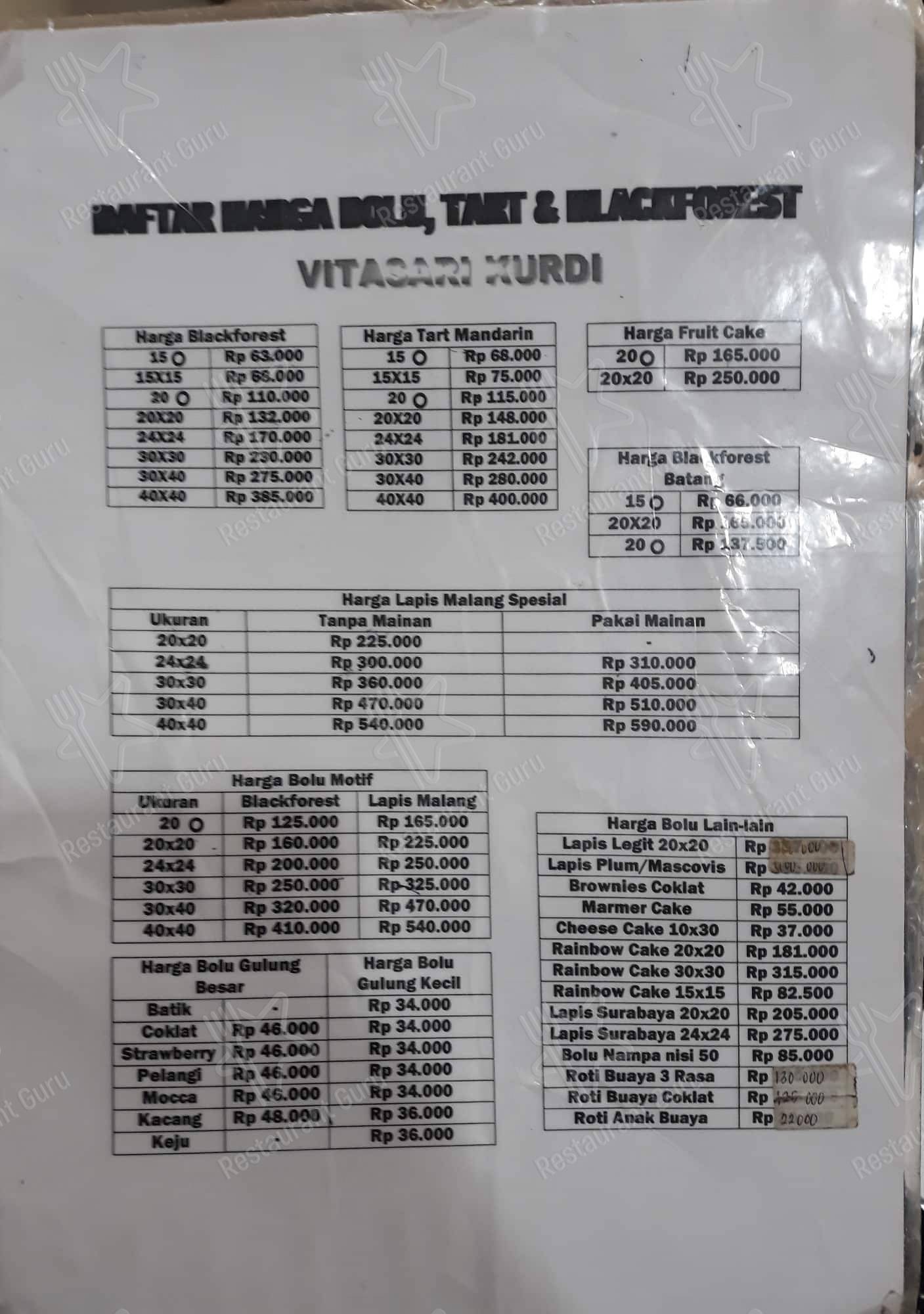 Menu at Vitasari Bakery, Bandung, Jl. Surapati No.55A