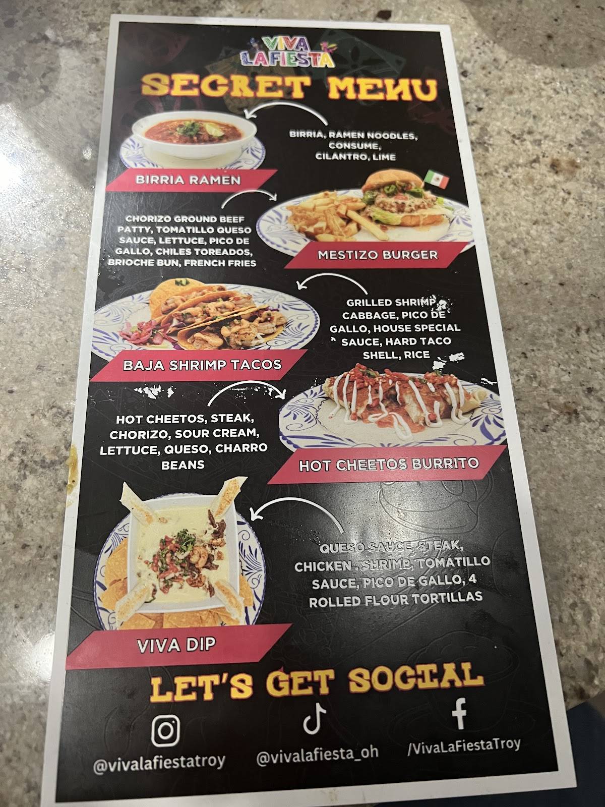 Menu at Viva La Fiesta Mexican Restaurant, Troy, 836 W Main St