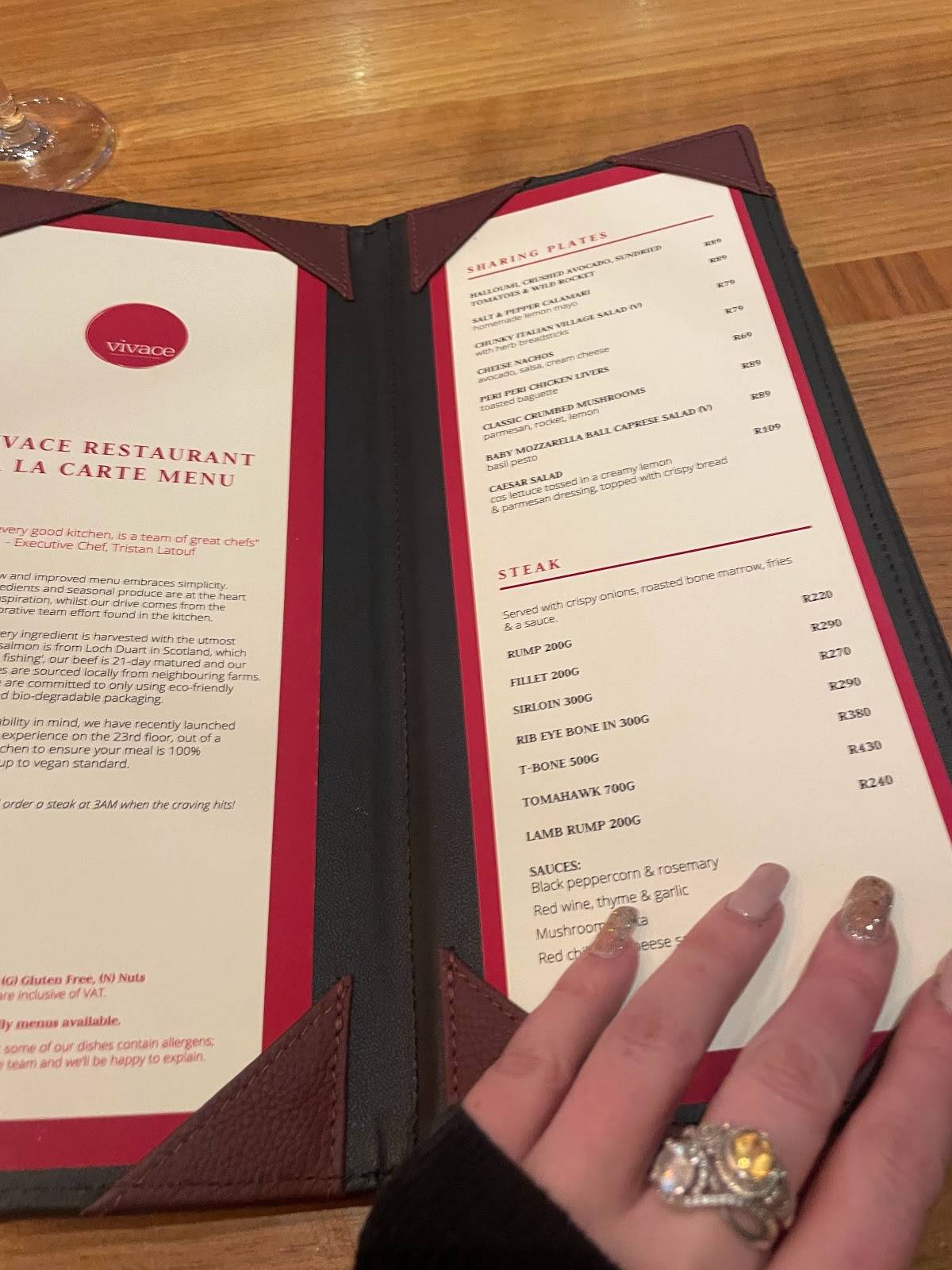 Menu at Vivace Restaurant & Show Kitchen, Sandton, Corner Rivonia Road