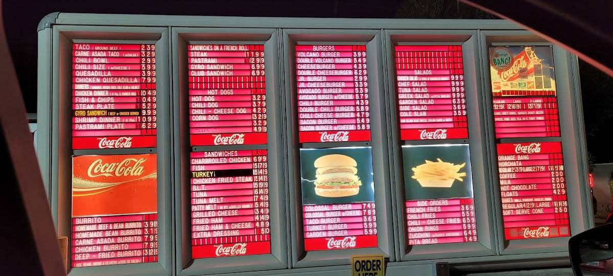 Menu at Volcano Burgers restaurant, Los Alamitos, W Cerritos Ave
