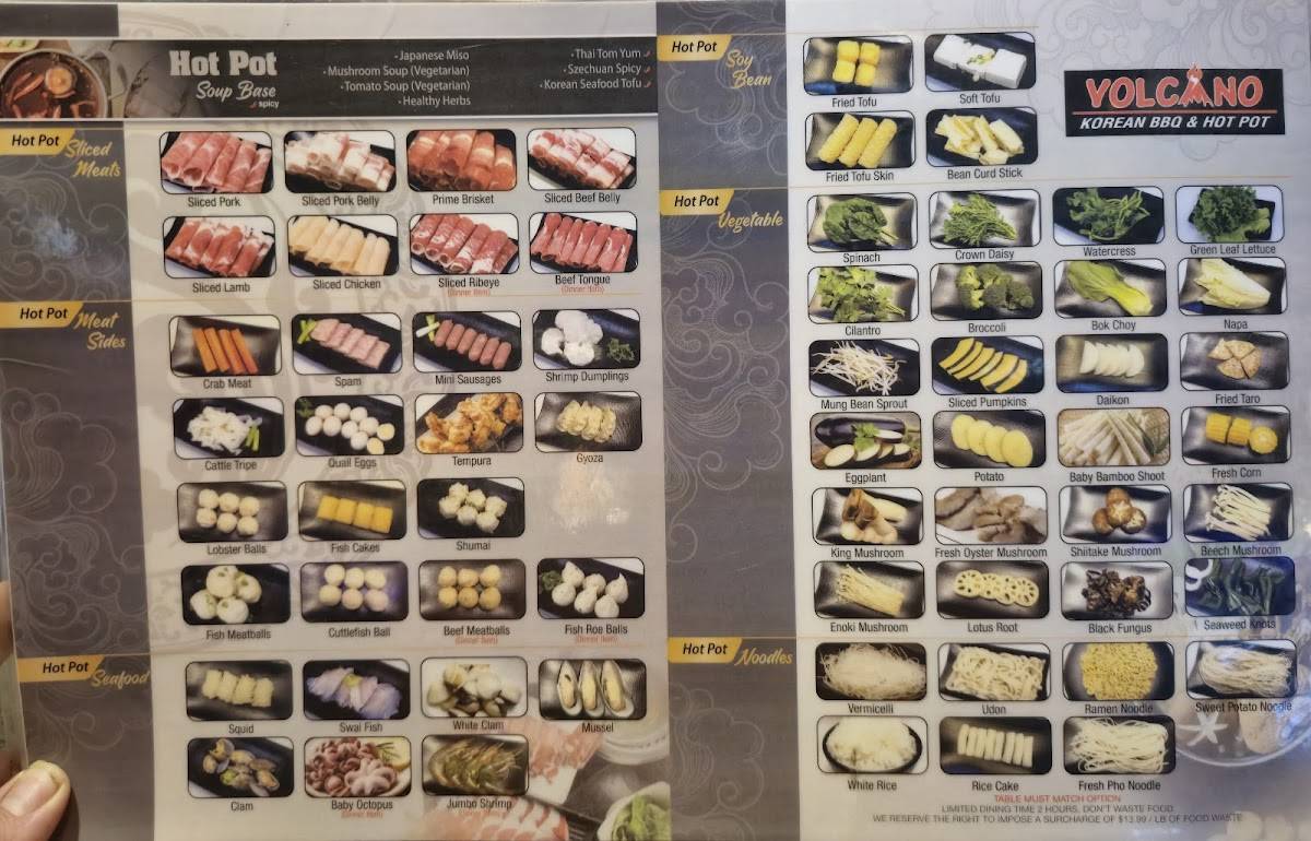 Menu at Volcano Korean BBQ and Hotpot, Greenville