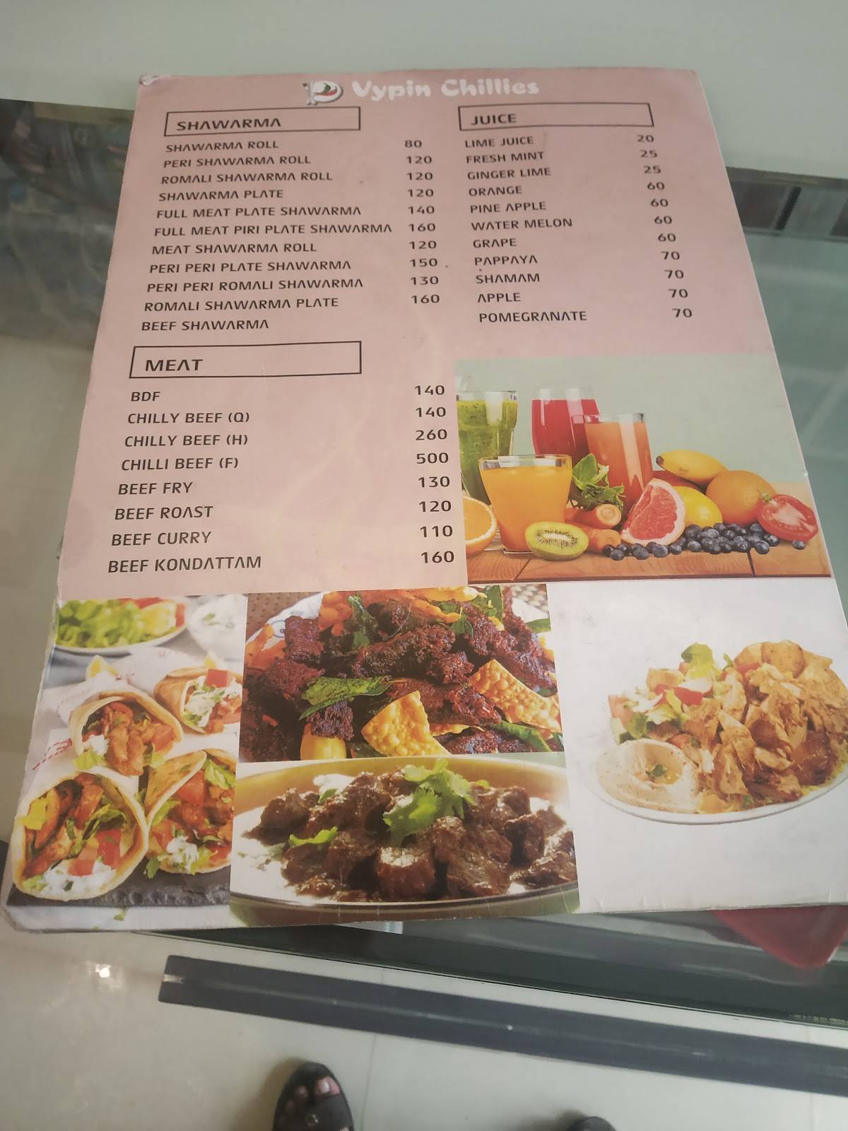 Menu at Vypin Chillies Restaurant, Kochi
