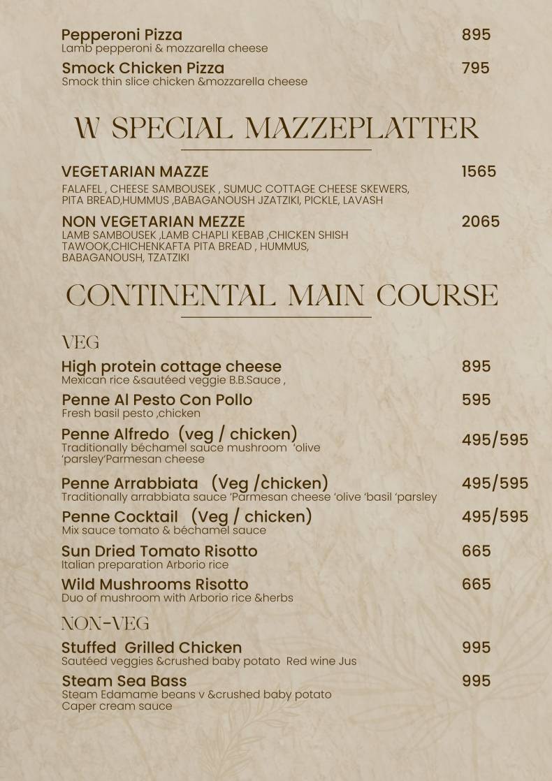 Menu at W Va Bien, New Delhi