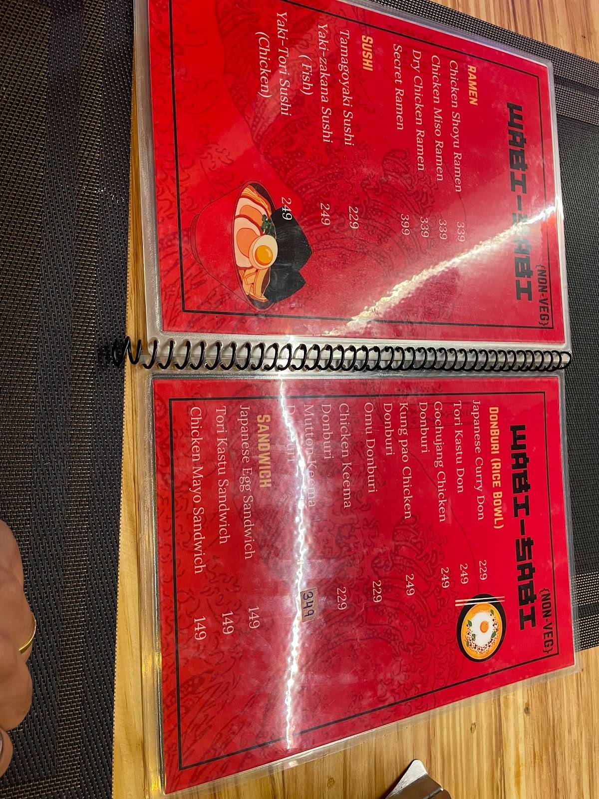 Menu at WABI-SABI, Bhilai