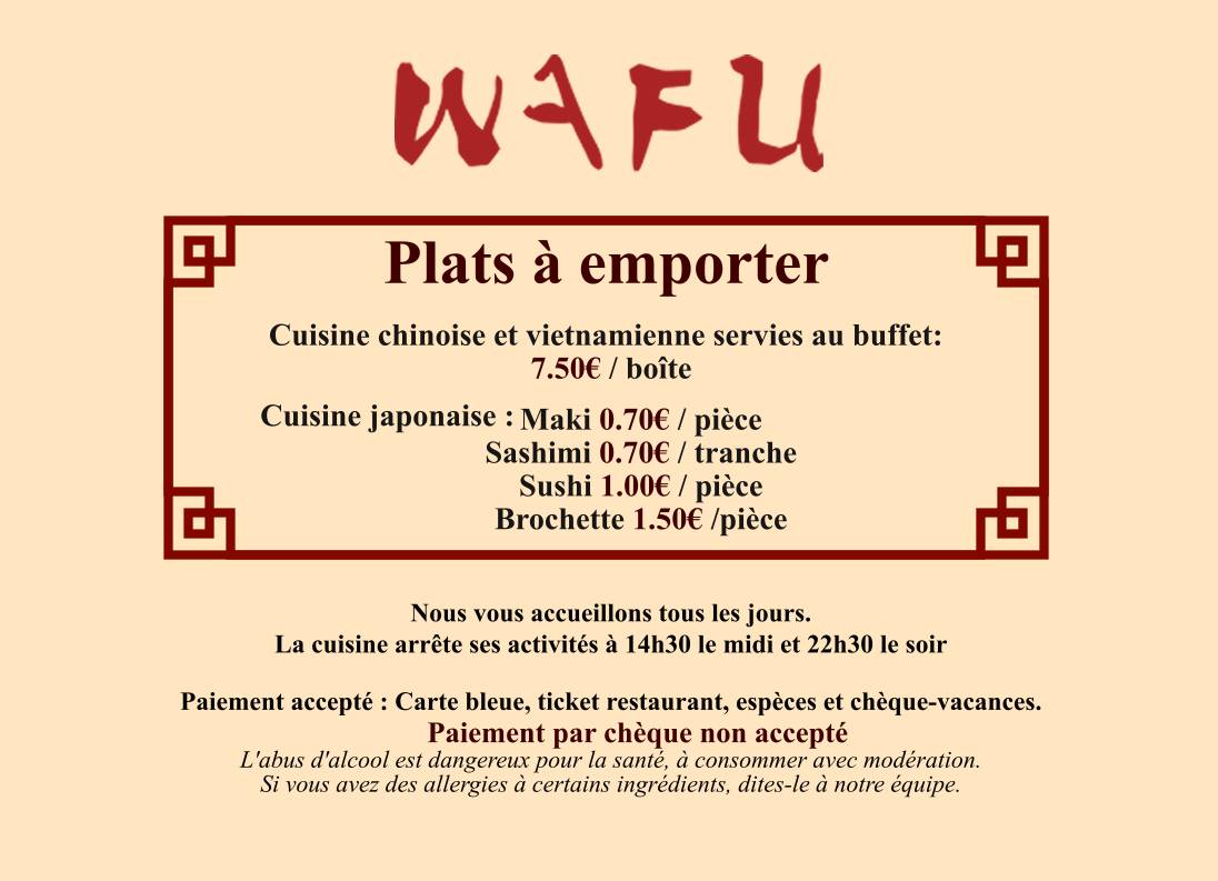 Menu at WAFU Restaurant, Saint-Léonard