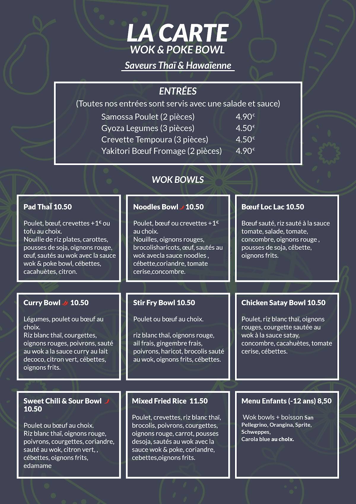 Menu au WOK & POKE BOWL (Thai & Hawaii) restaurant, Strasbourg