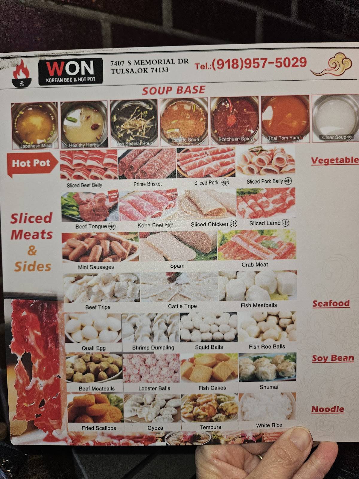 Menu at WON Korean BBQ & Hot Pot, Tulsa