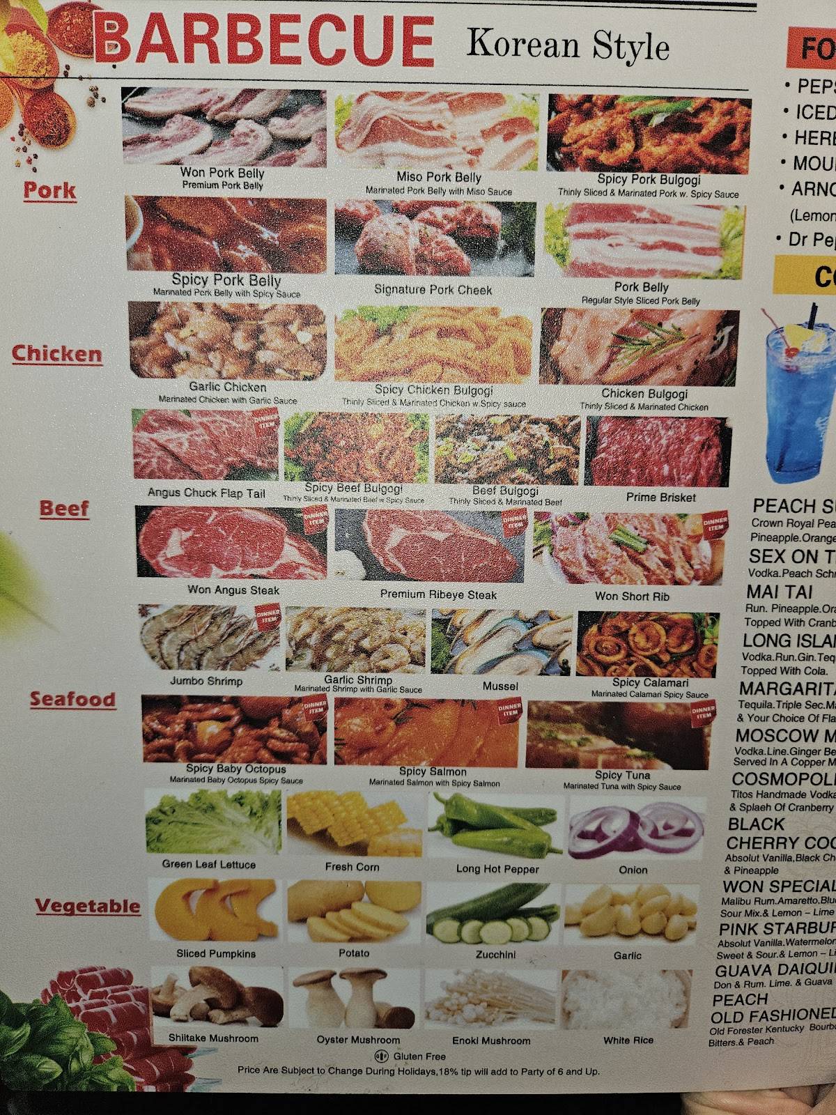 Carta de WON Korean BBQ & Hot Pot, Tulsa