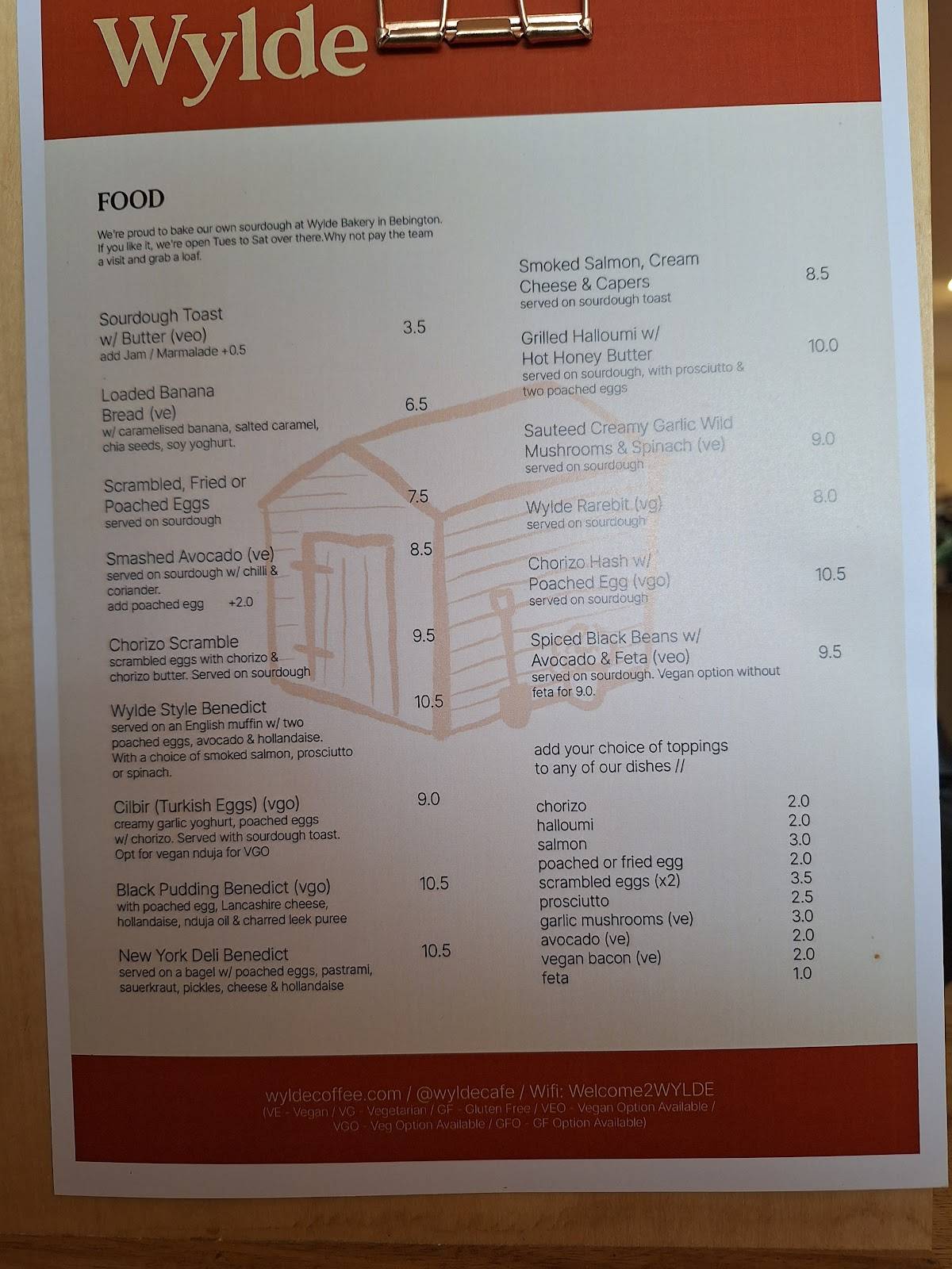 Menu at WYLDE Coffee cafe, Birkenhead