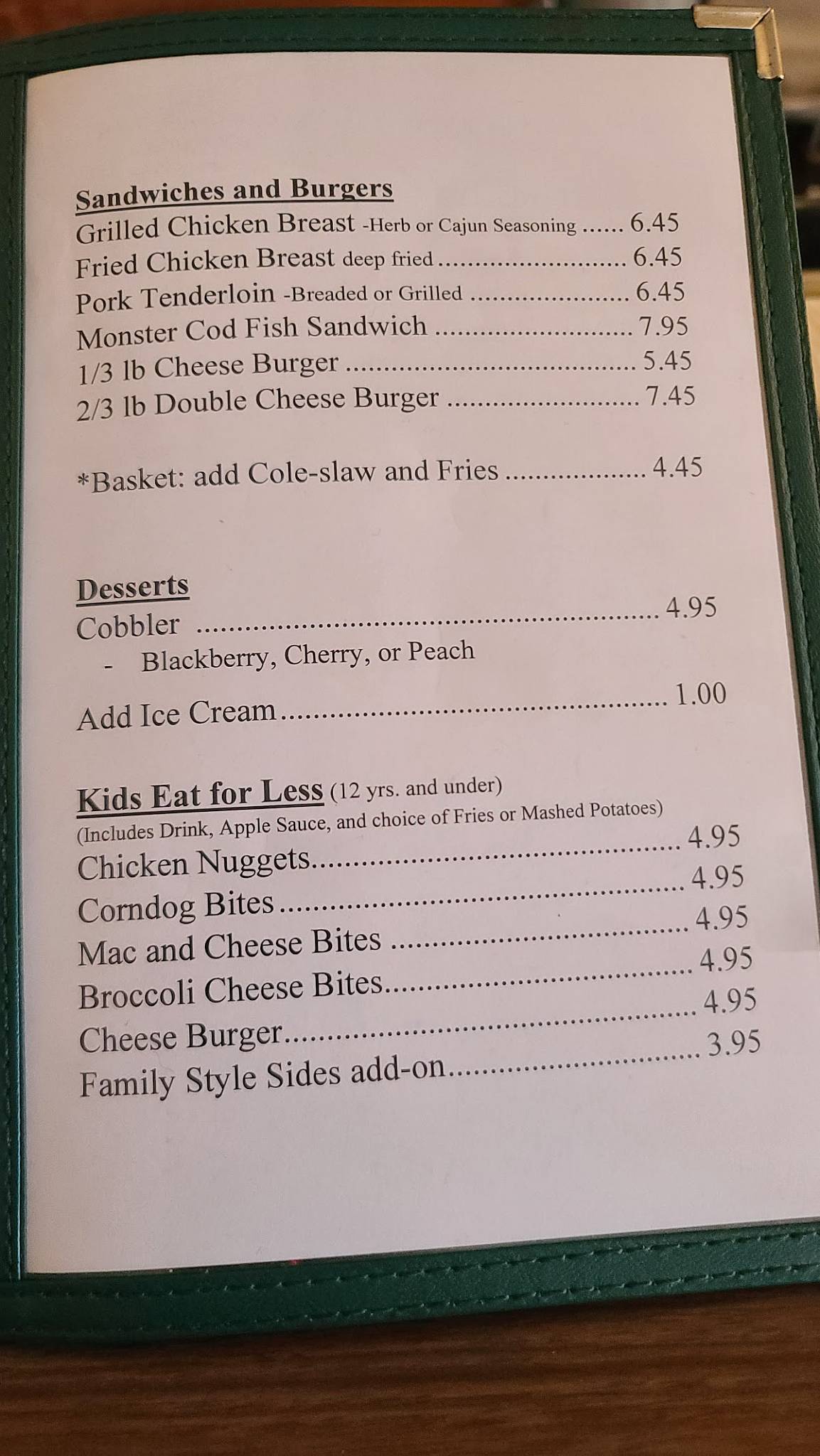 Menu at Wagner's Village Inn restaurant, Oldenburg