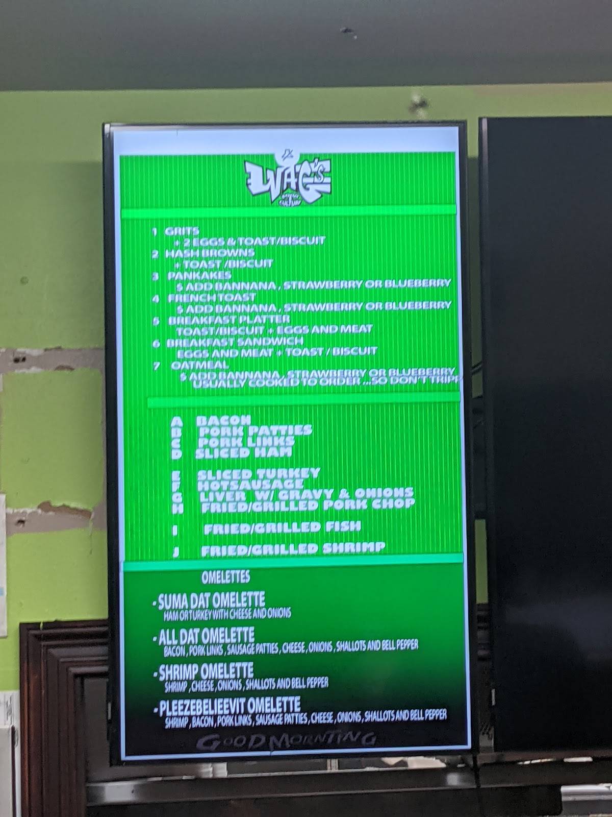 Menu at Wags Food & Culture restaurant, Marrero, Plaza Dr