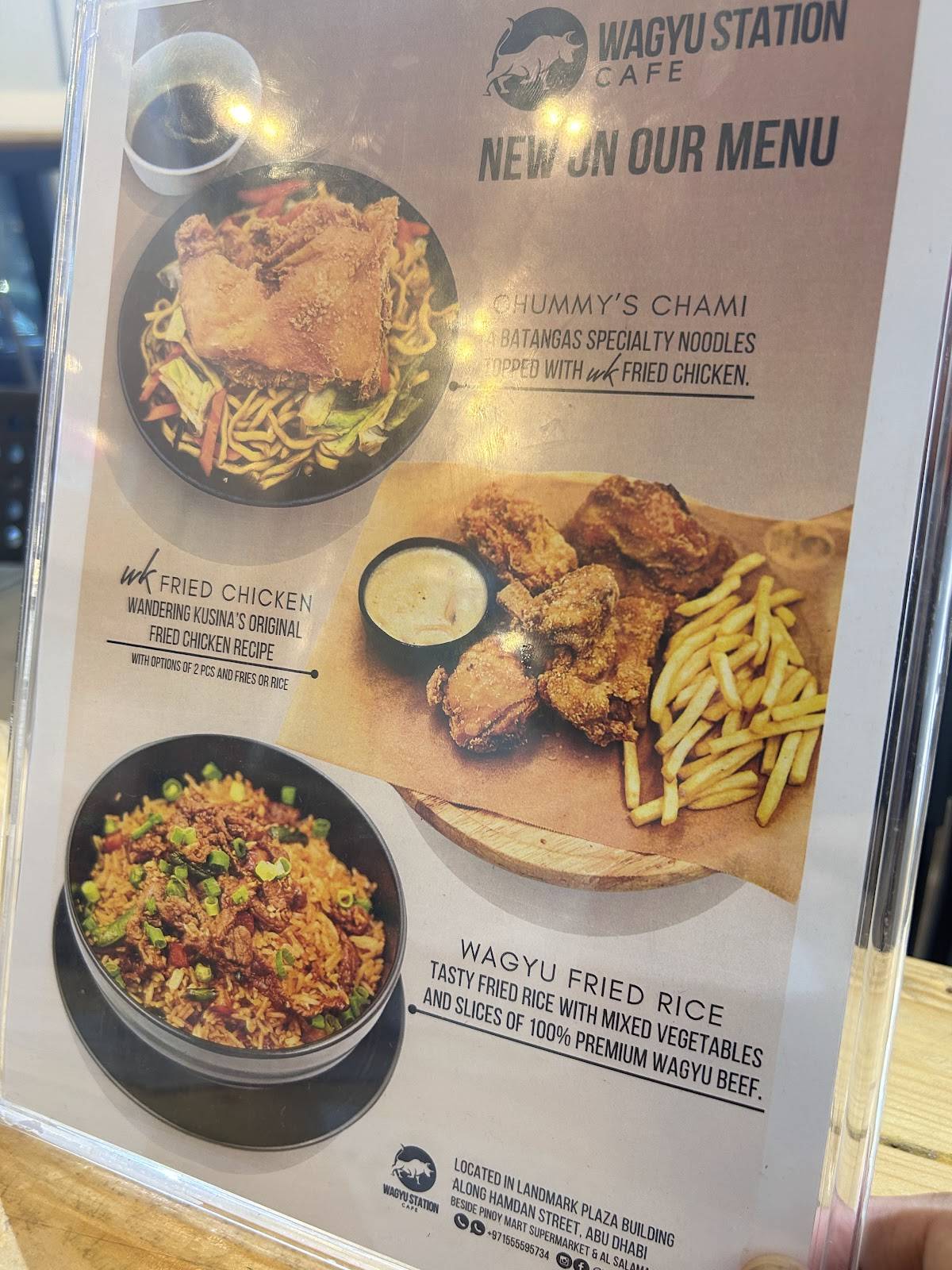 Menu at Wagyu Station cafe, Abu Dhabi