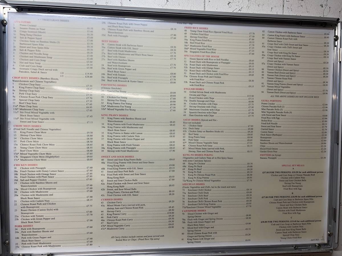Menu at Wai Kui fast food, Wadebridge